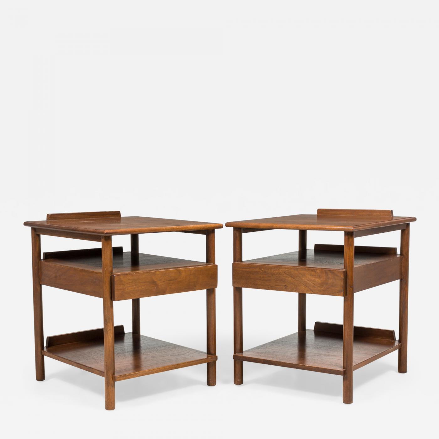 John Stuart - John Stuart Walnut Dowel Leg Open Design End / Side Tables
