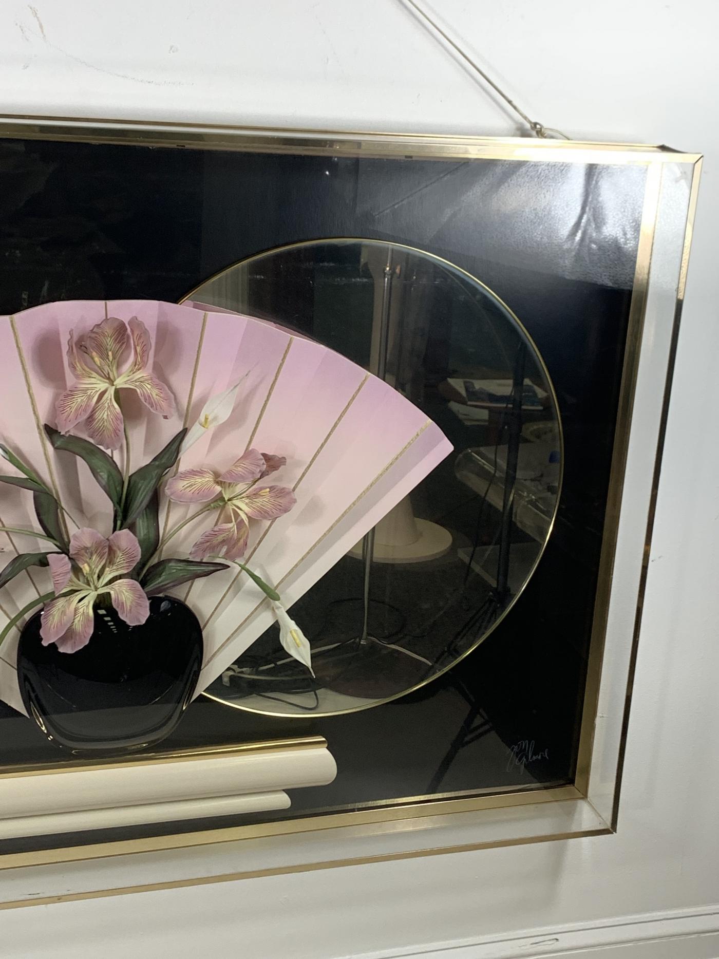 Jon Gilmore - 1980's FLOWER ON VASE ON CONSOLE WITH MIRROR LUCITE ...