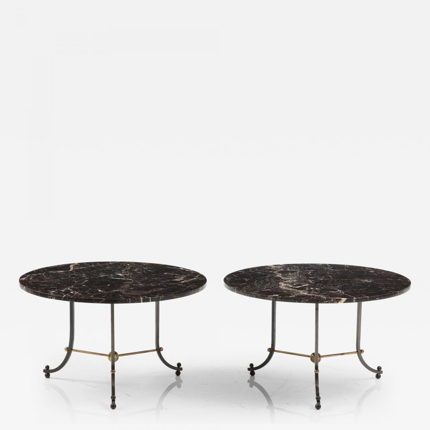 Jules Leleu - A Pair of Two-tone Bronze and Marble Top Coffee Tables by ...