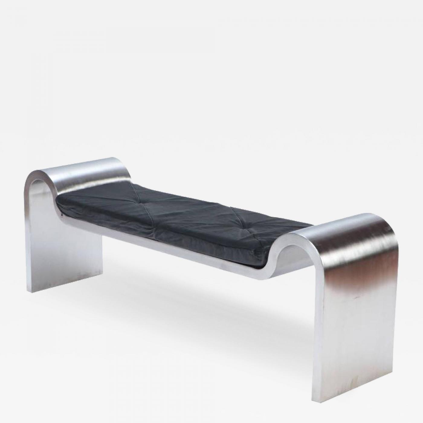 Karl Springer - A Modern Stainless steel and leather bench in the ...
