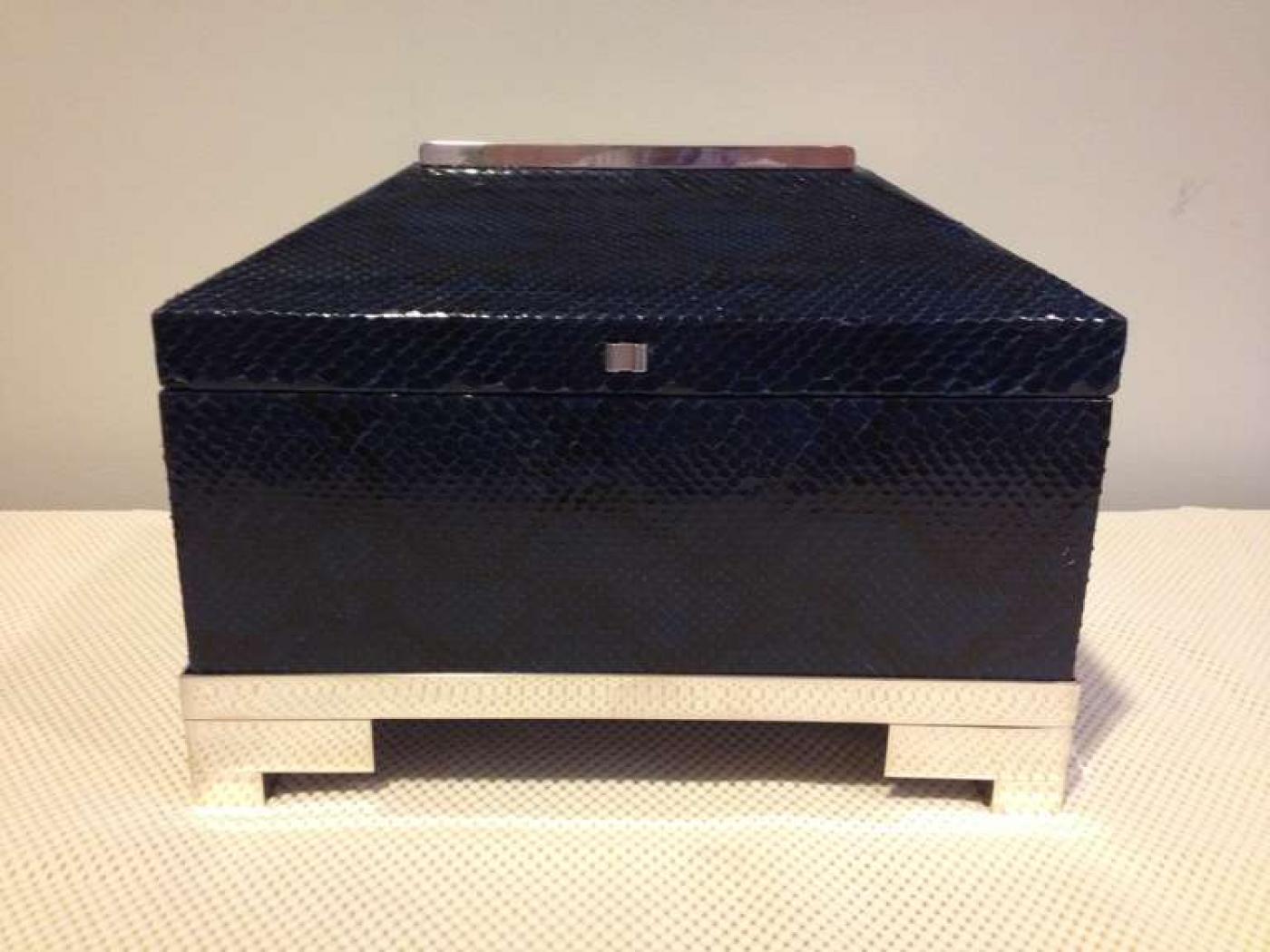 Karl Springer - Blue Python Snakeskin Box attributed to Karl Springer