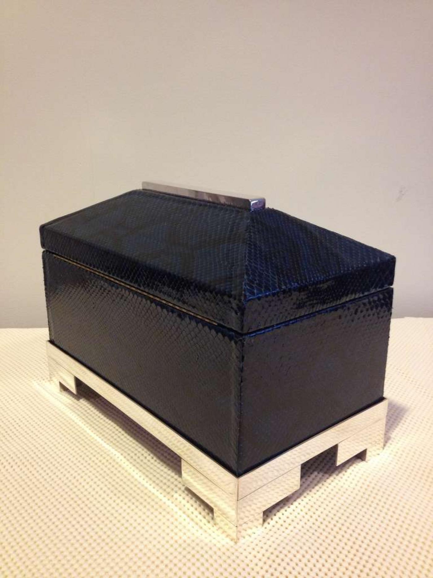Karl Springer - Blue Python Snakeskin Box attributed to Karl Springer