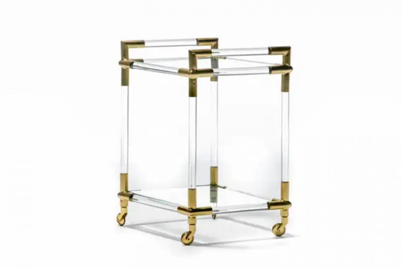 Karl Springer - Hollywood Regency Lucite and Brass Rolling Bar Cart 1970s