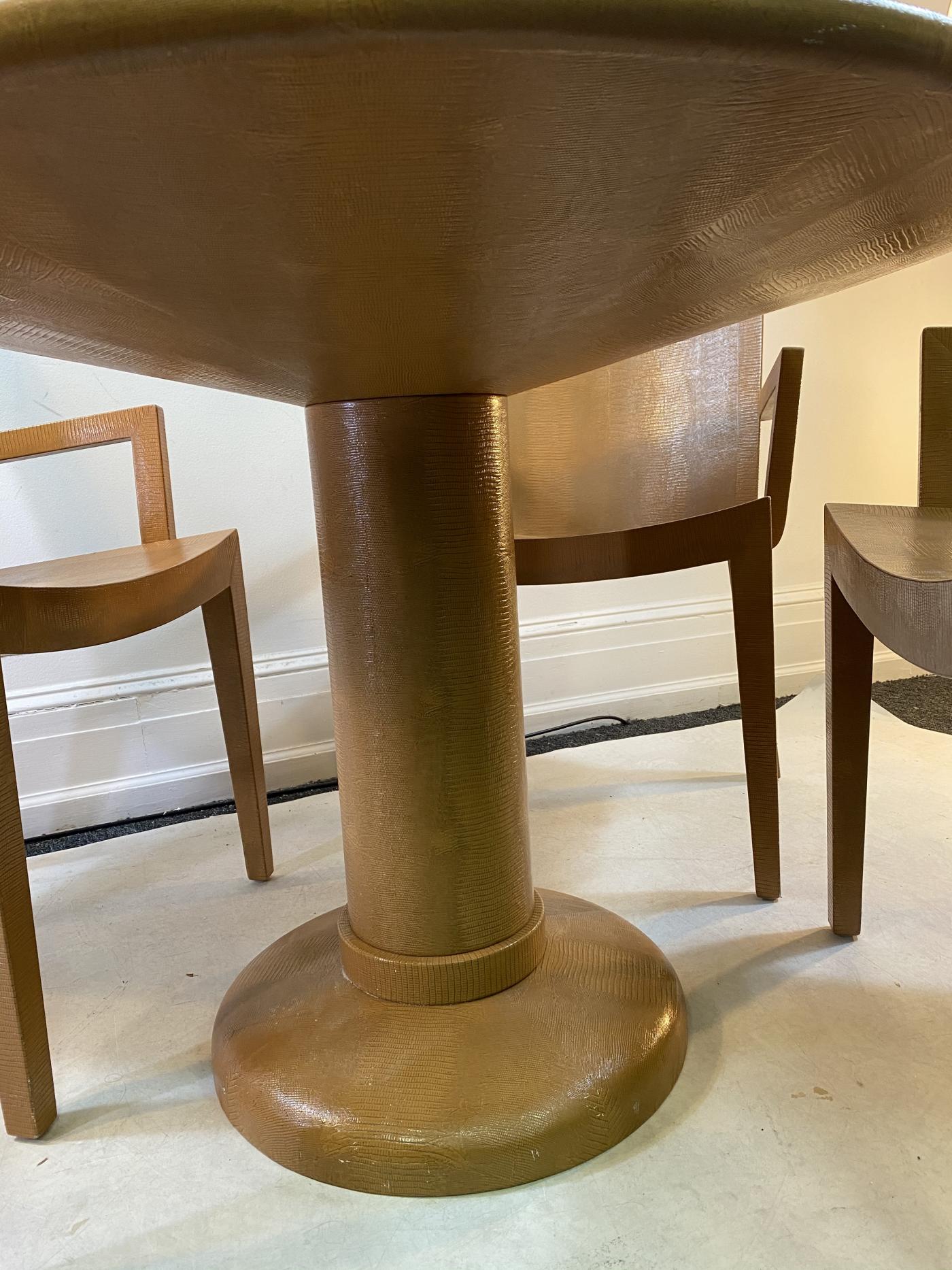 Karl Springer - KARL SPRINGER JMF LIZARD EMBOSSED DINING TABLE AND CHAIRS