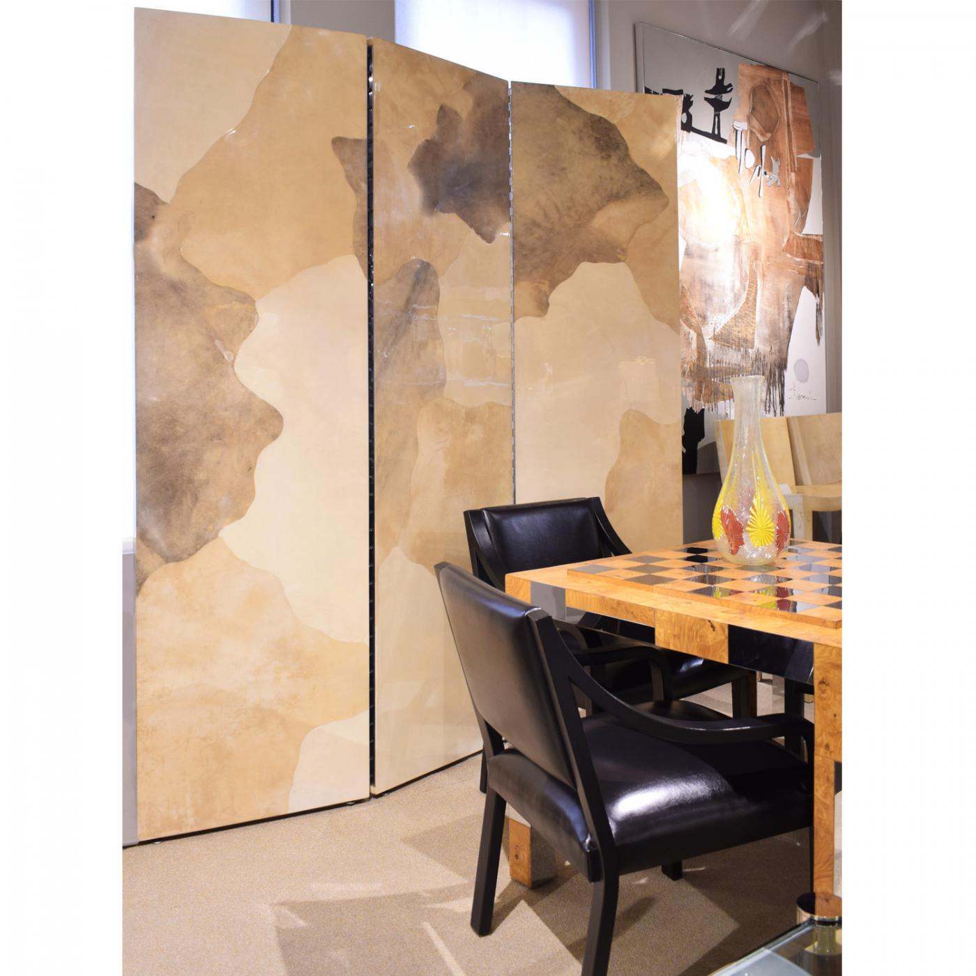 Karl Springer - Karl Springer 3 Panel Screen in Lacquered Goatskin 1970s