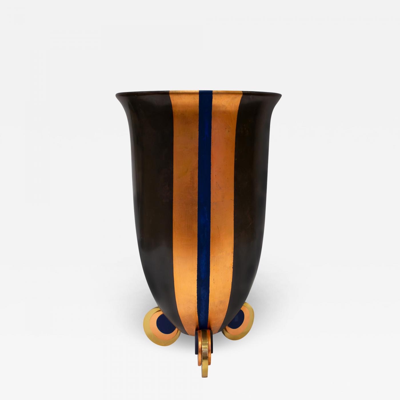 Karl Springer - Karl Springer Large Art Deco Urn with Copper Leaf 1980s