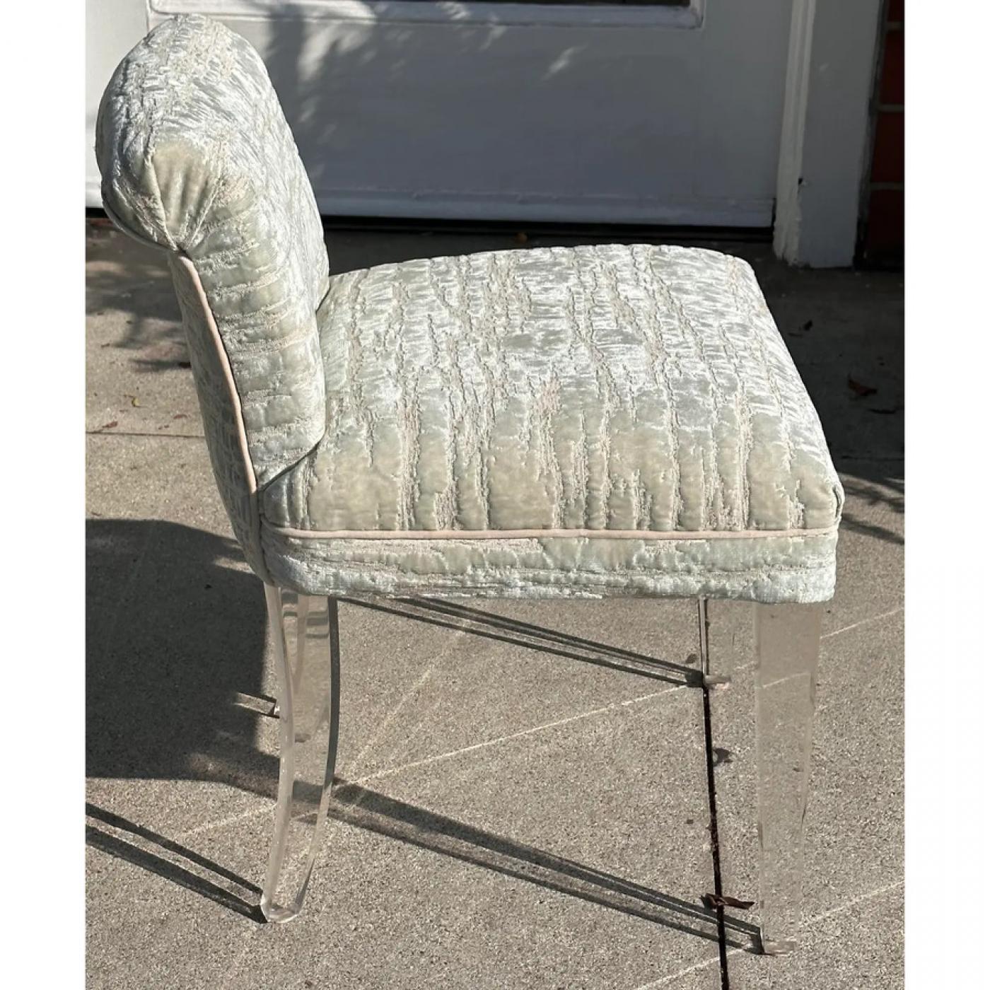 Karl Springer - Karl Springer Lucite Vanity Stool W Designer Velvet