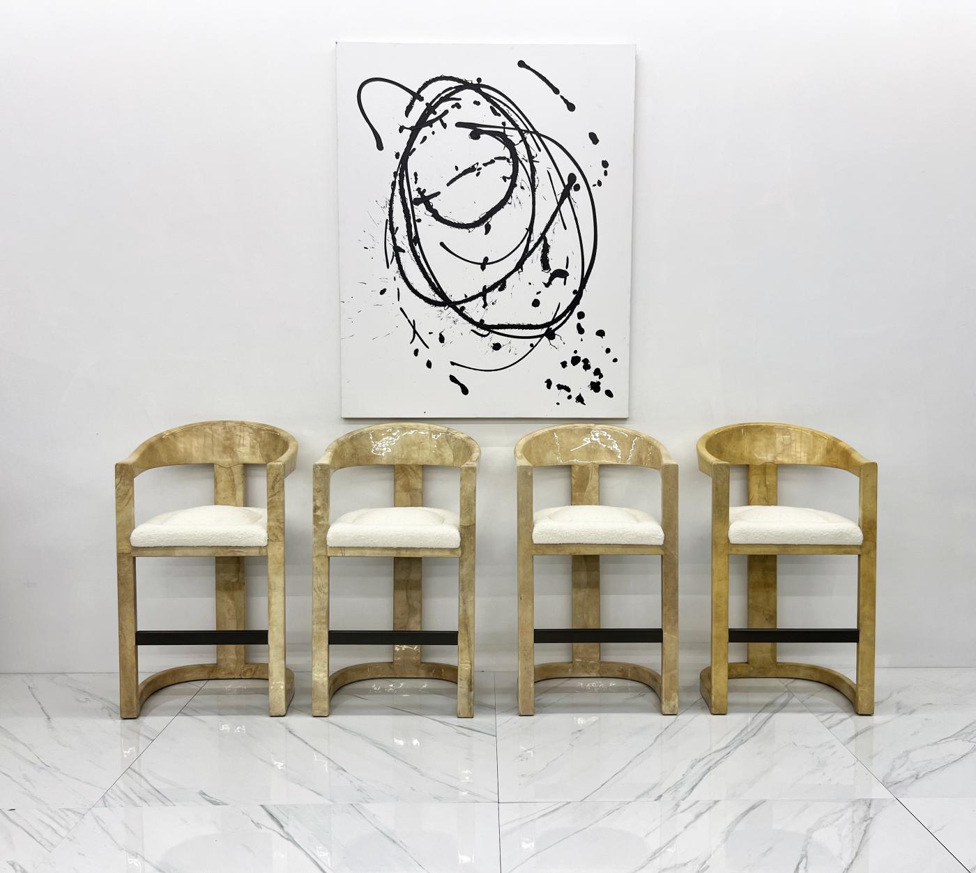 Karl Springer - Karl Springer Onassis Bar Stools, A Set of 4, Goatskin ...