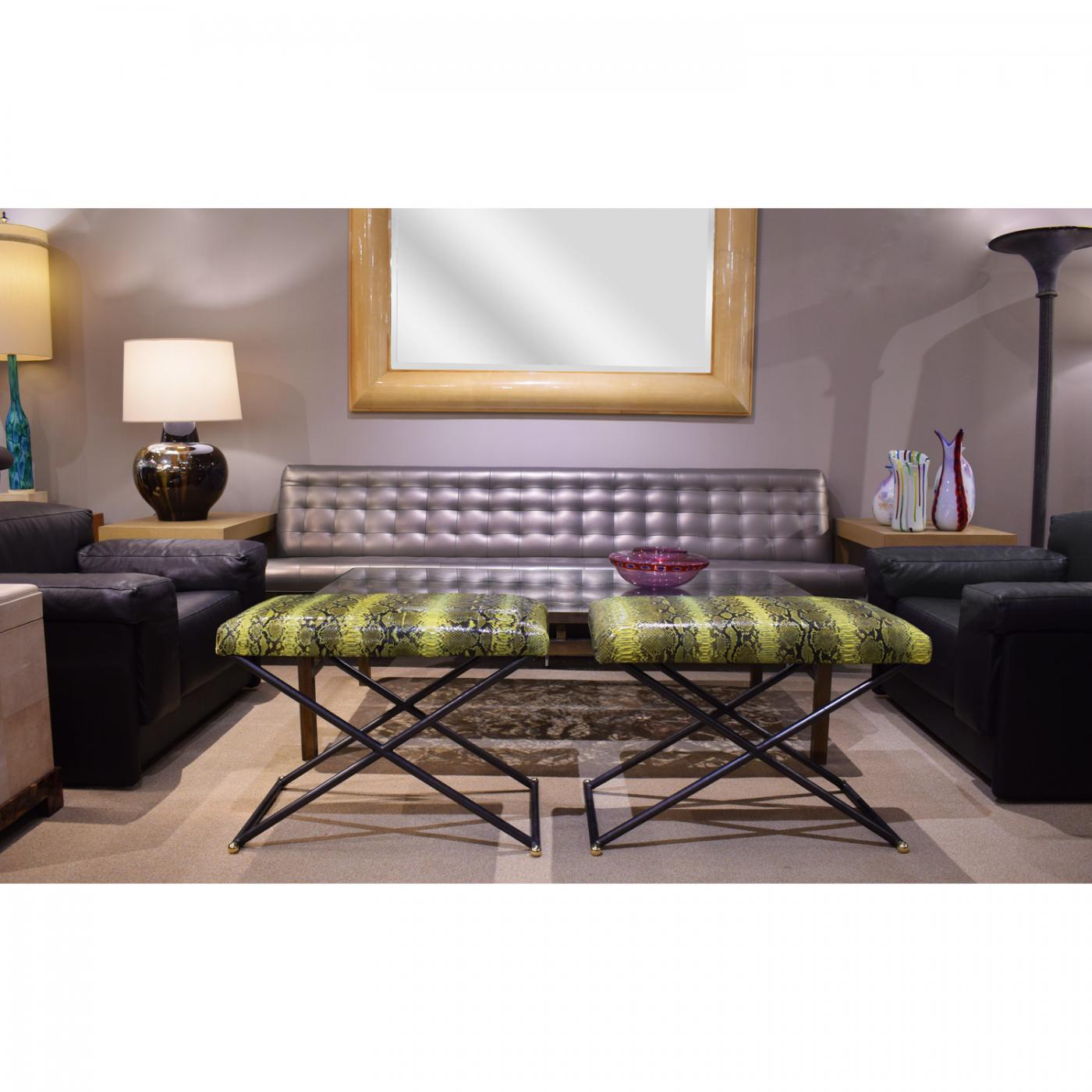 Karl Springer - Karl Springer Pair of Rare X Benches with Python Seats ...