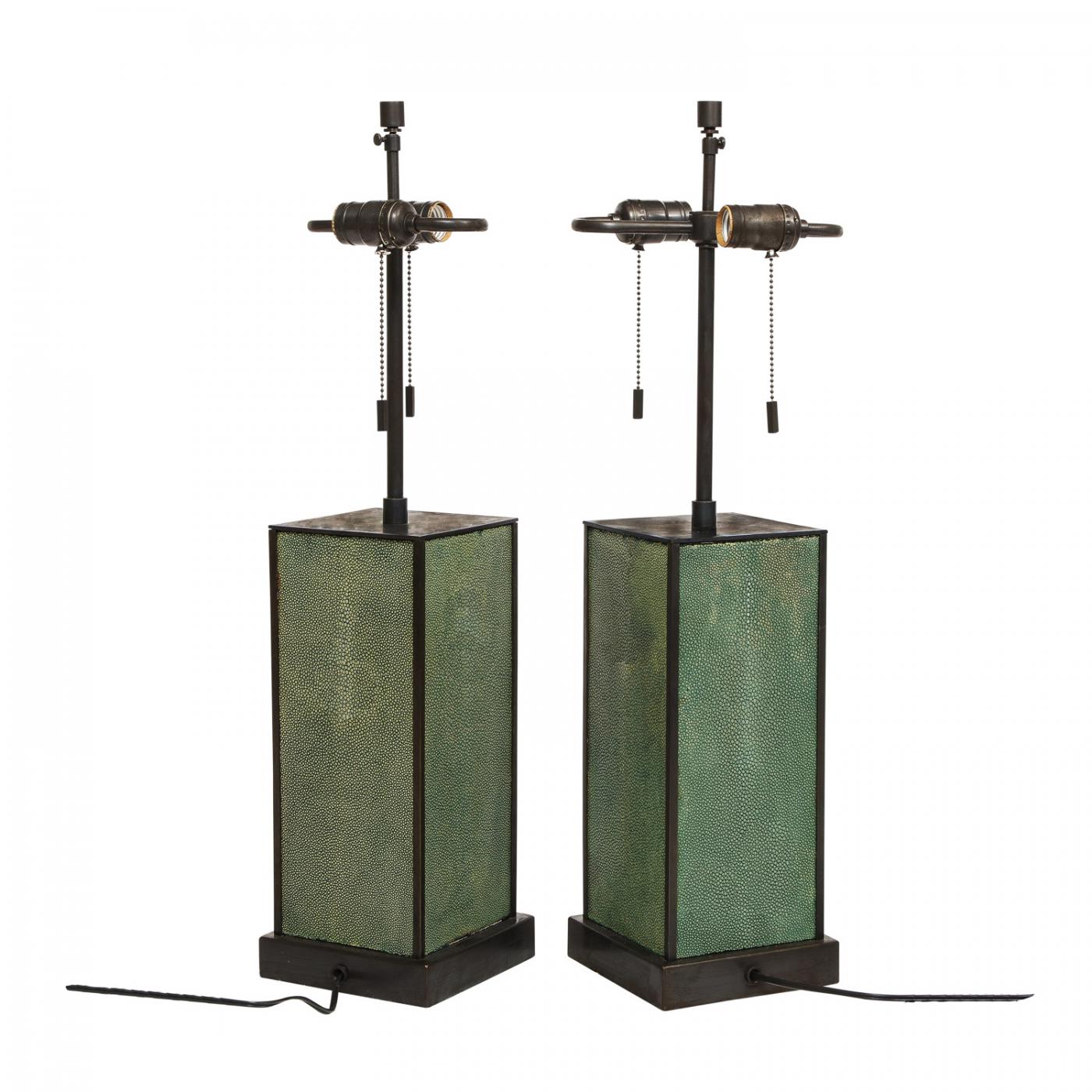 Karl Springer - Karl Springer Pair of Table Lamps in Green Shagreen and ...