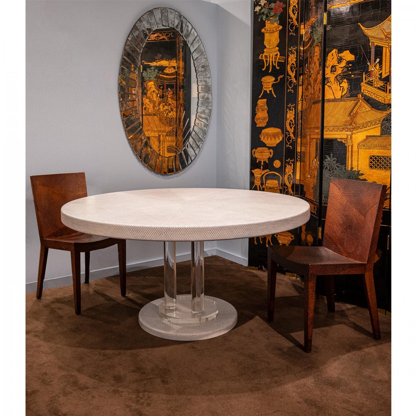 Karl Springer - Karl Springer Rare Dining Table in Embossed Leather and ...