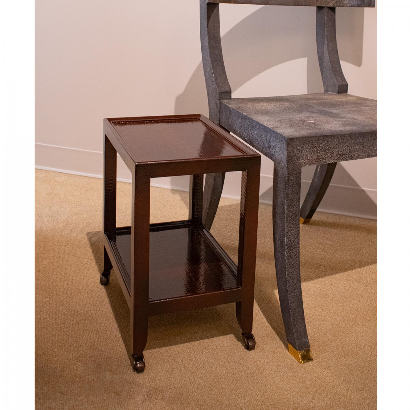 Karl Springer - Karl Springer Telephone Table in Chestnut Snake Skin 1970s