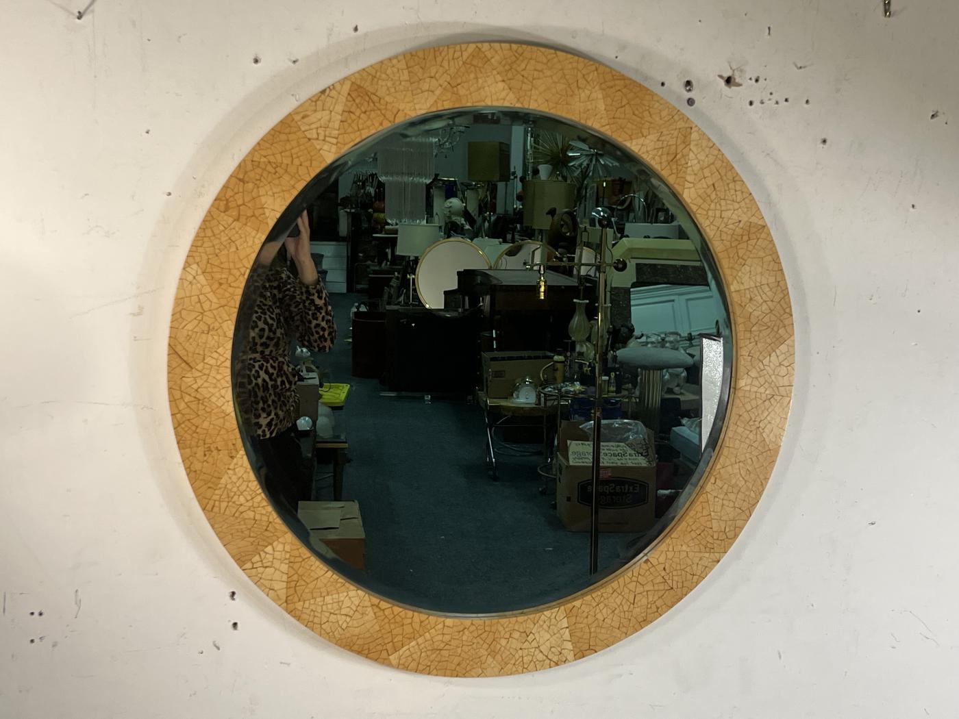 Karl Springer - MODERN ROUND COCONUT SHELL MOSAIC MIRROR IN THE MANNER ...