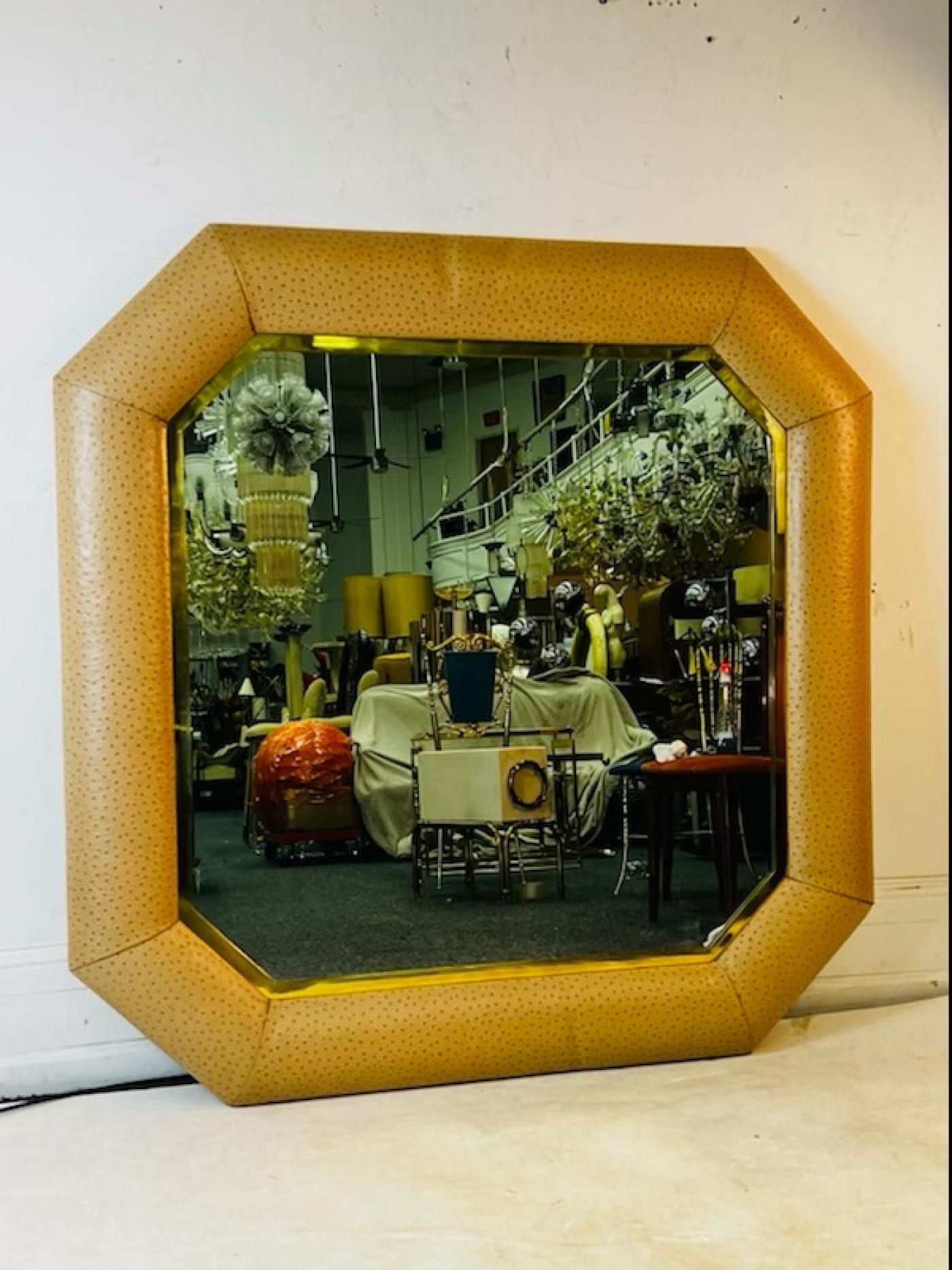 Karl Springer - MONUMENTAL FAUX OSTRICH OCTAGONAL MIRROR IN THE MANNER ...