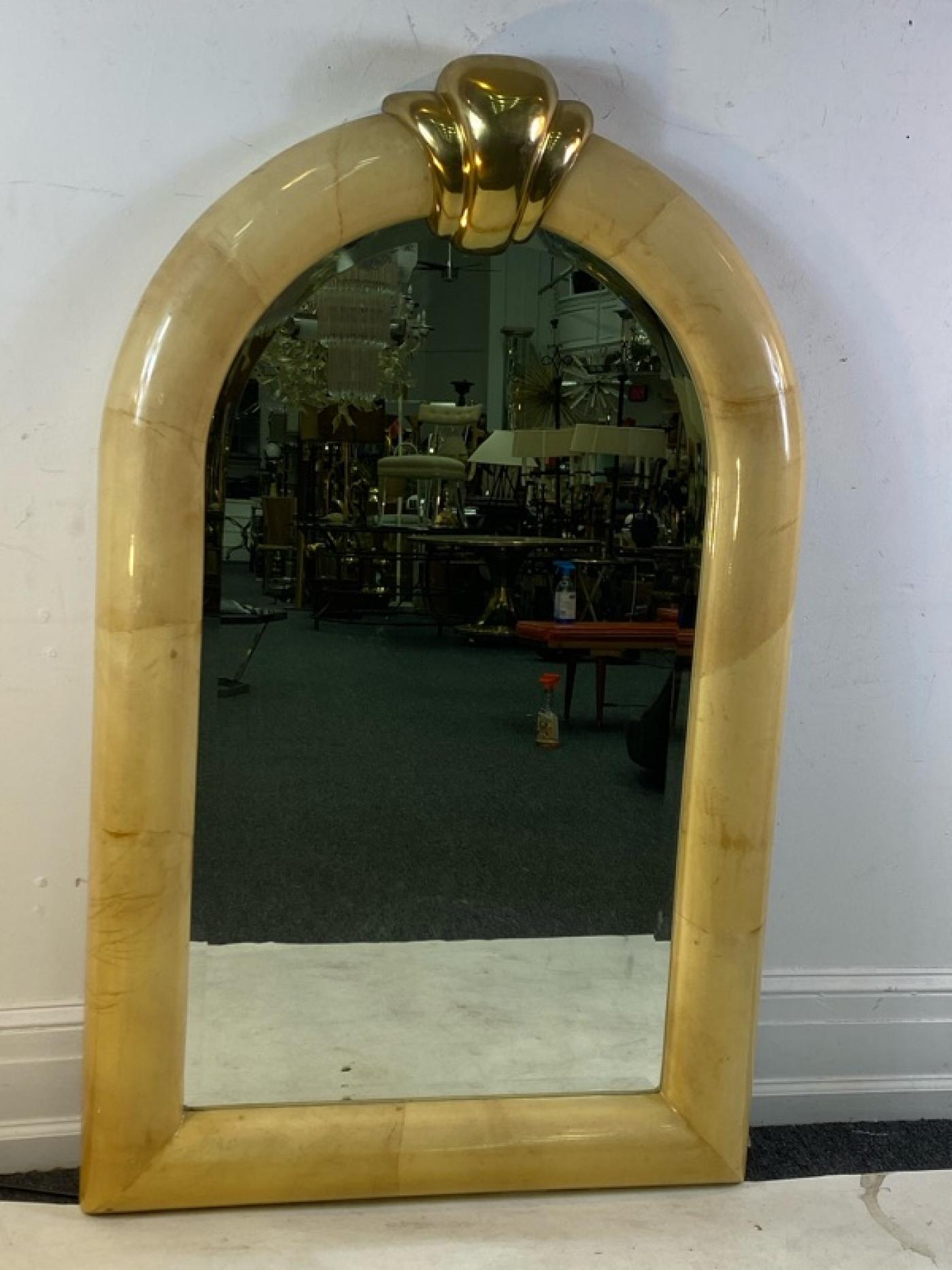 Karl Springer - MONUMENTAL GOATSKIN AND BRASS MIRROR BY KARL SPRINGER