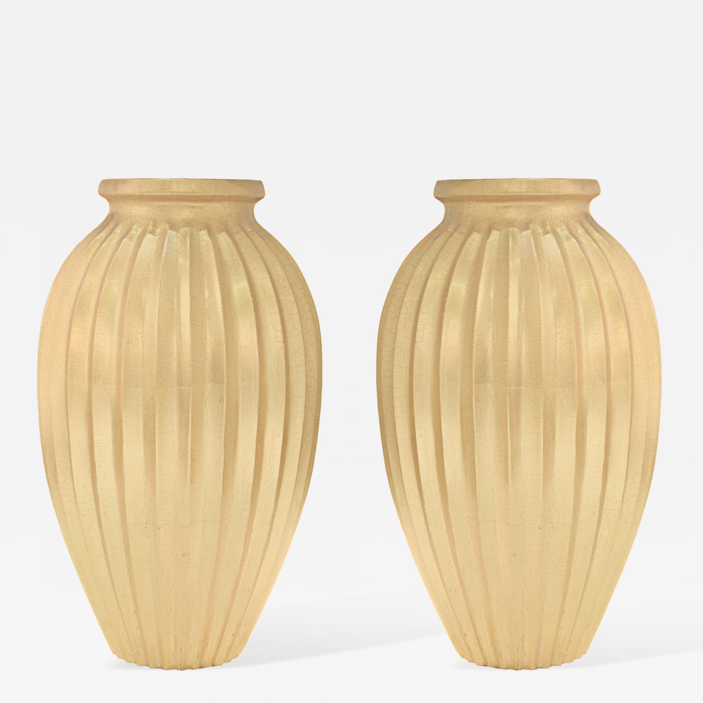 Karl Springer - Pair of Large Fluted Vases in Venetial Gold Leaf by ...