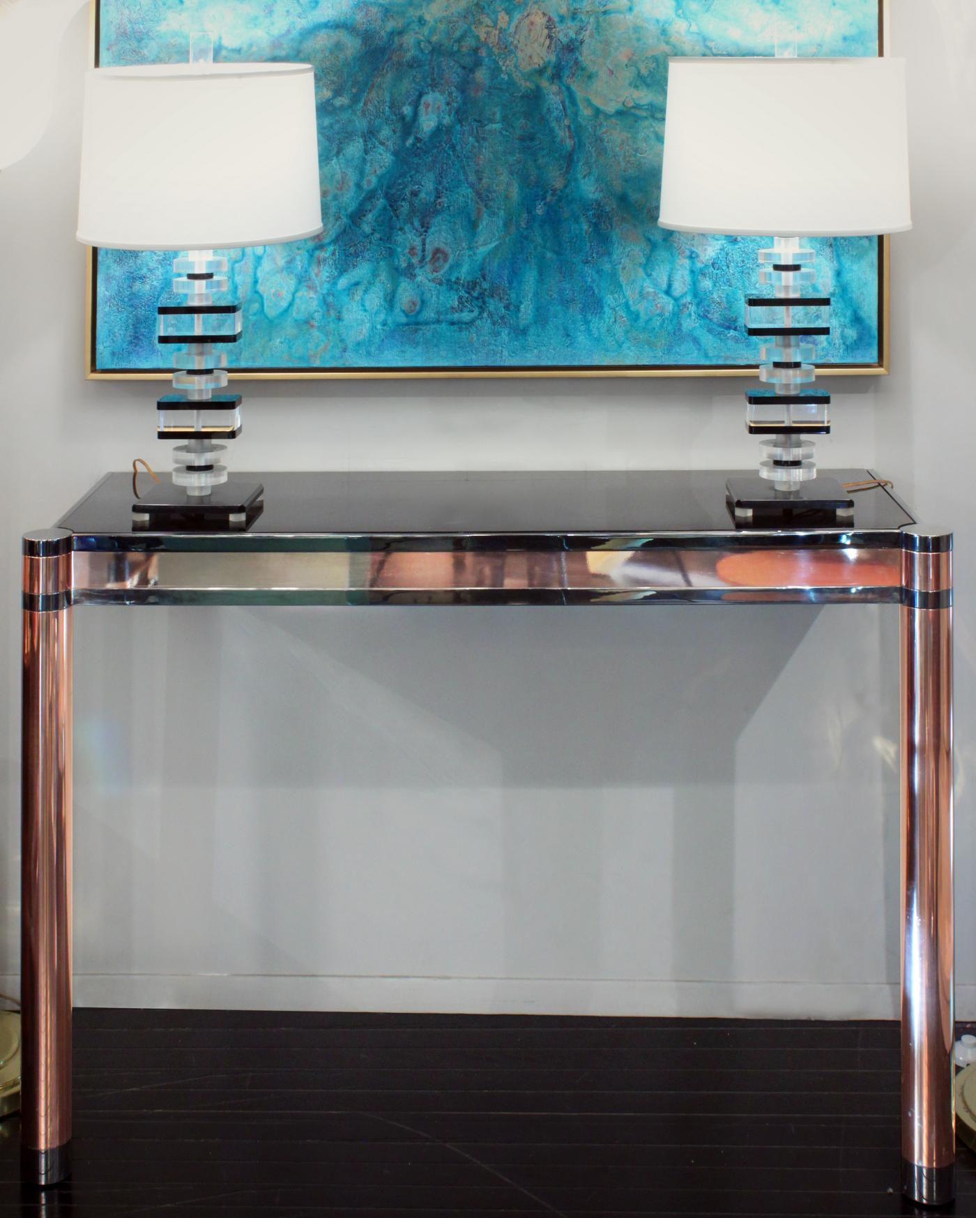 Karl Springer - "Round Leg Console Table" in Copper and Gunmetal by ...