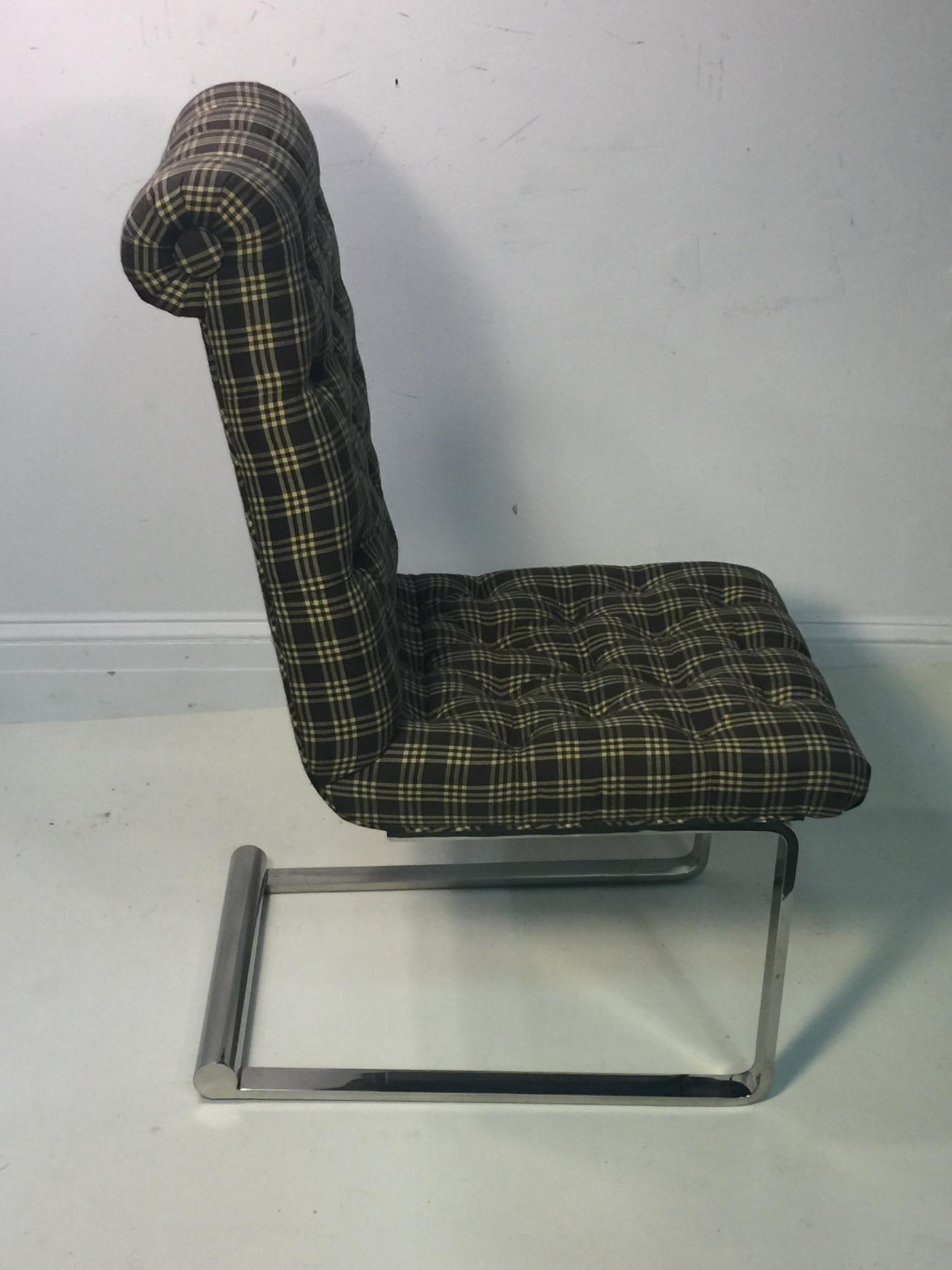 SUITE OF SIX CHROME CANTILEVER DINING CHAIRS IN THE MANNER OF KARL SPRINGER