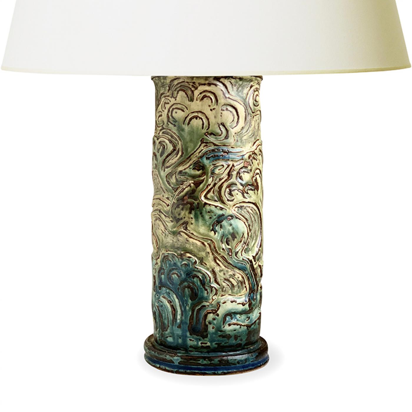 Knud Kyhn - Exceptional Table Lamp with Leapijg Gazelle Relief by Knud Kyhn