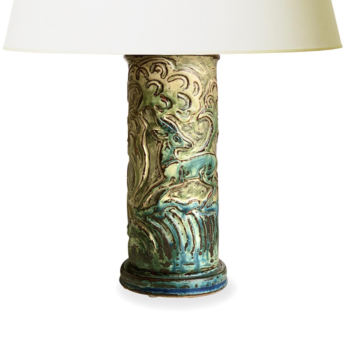 Knud Kyhn - Exceptional Table Lamp with Leapijg Gazelle Relief by Knud Kyhn