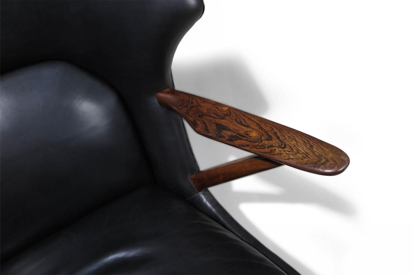 Kurt Olsen - Kurt Olsen Danish Rosewood Black Leather Bear Chair
