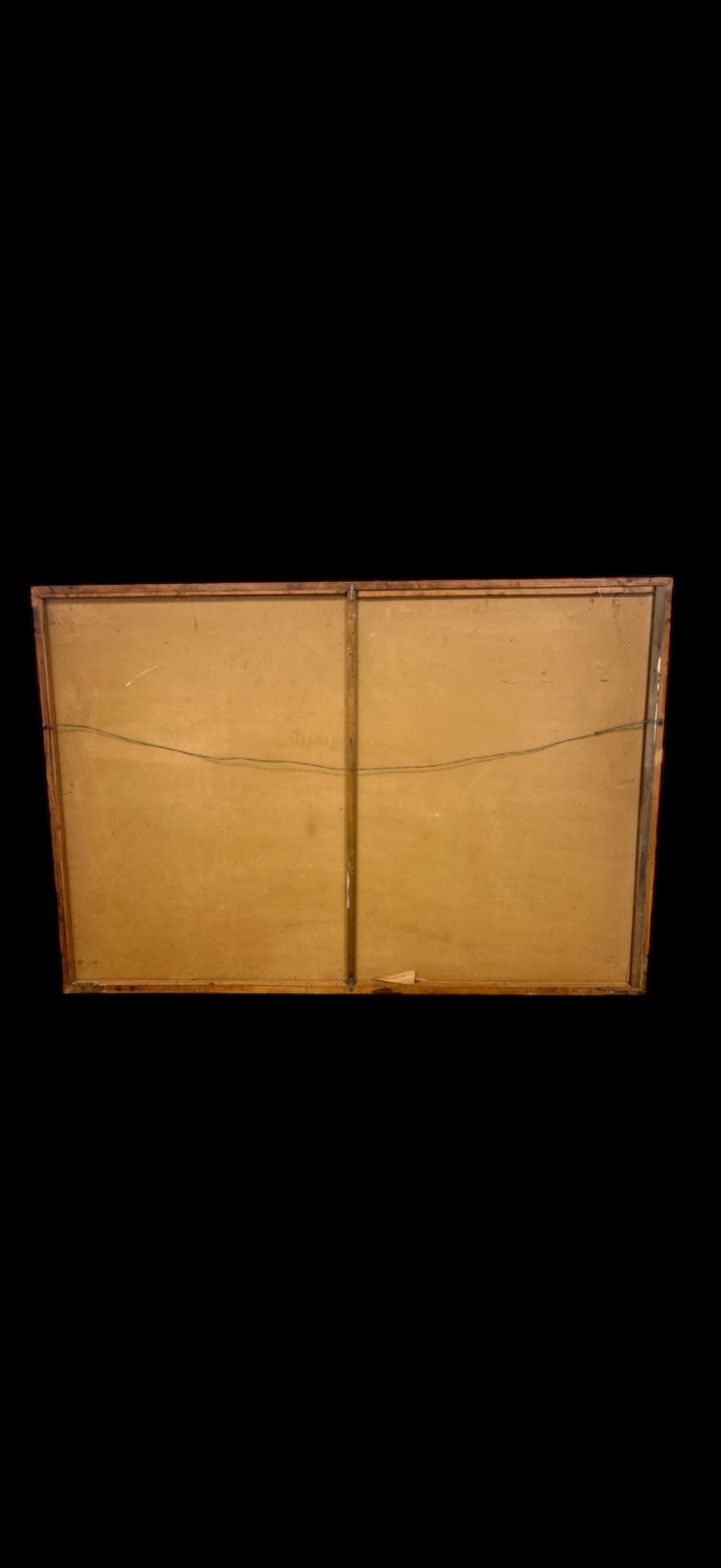 LARGE EXPRESSIONIST SIGNED MID CENTURY GRAPHITE PAINTING ON BOARD-1953