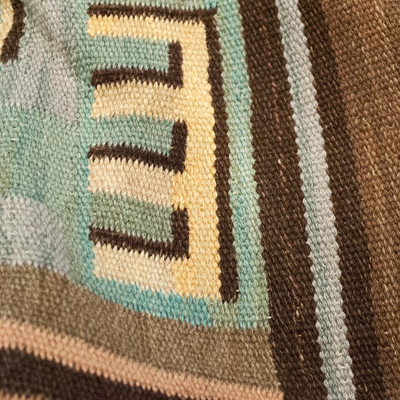 LARGE SWEDISH ART DECO FLAT WEAVE RUG WITH BLACKSMITH
