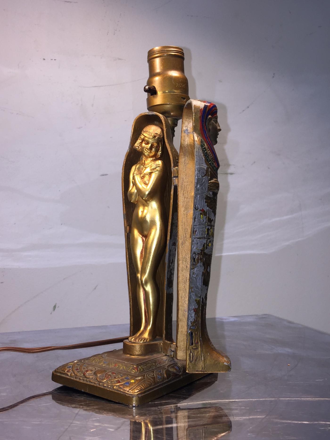 LOUIS V ARONSON - ART DECO NAUGHTY NUDE EGYPTIAN SARCOPHAGUS LAMP