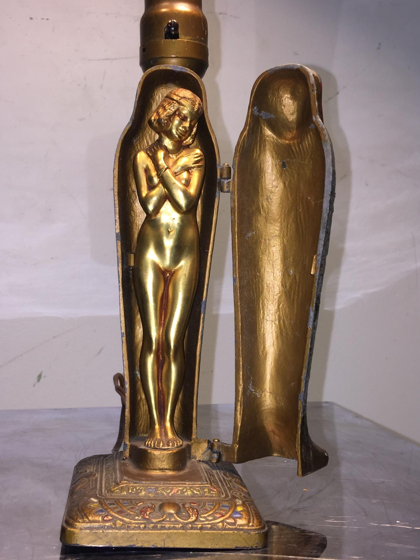 LOUIS V ARONSON - ART DECO NAUGHTY NUDE EGYPTIAN SARCOPHAGUS LAMP