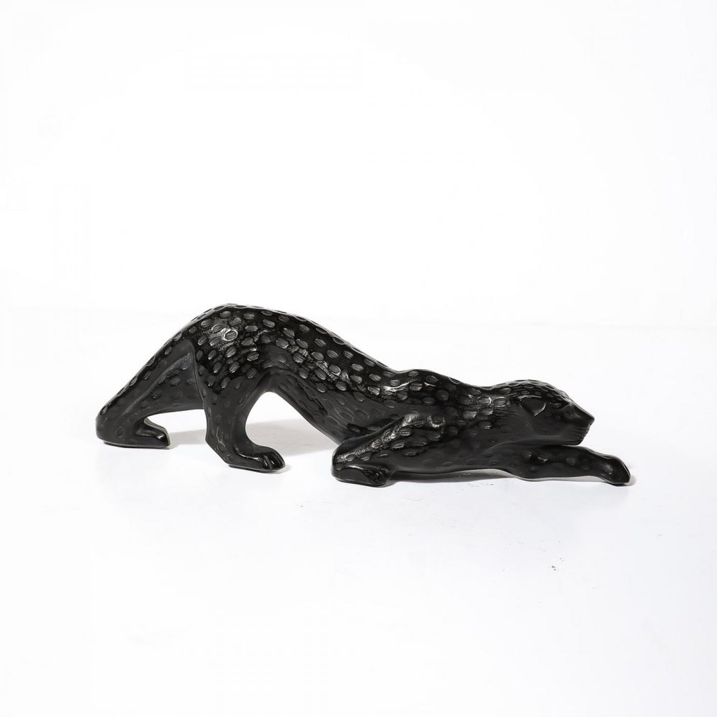Lalique - Modernist Spotted Stalking Leopard in Frosted Crystal Signed ...