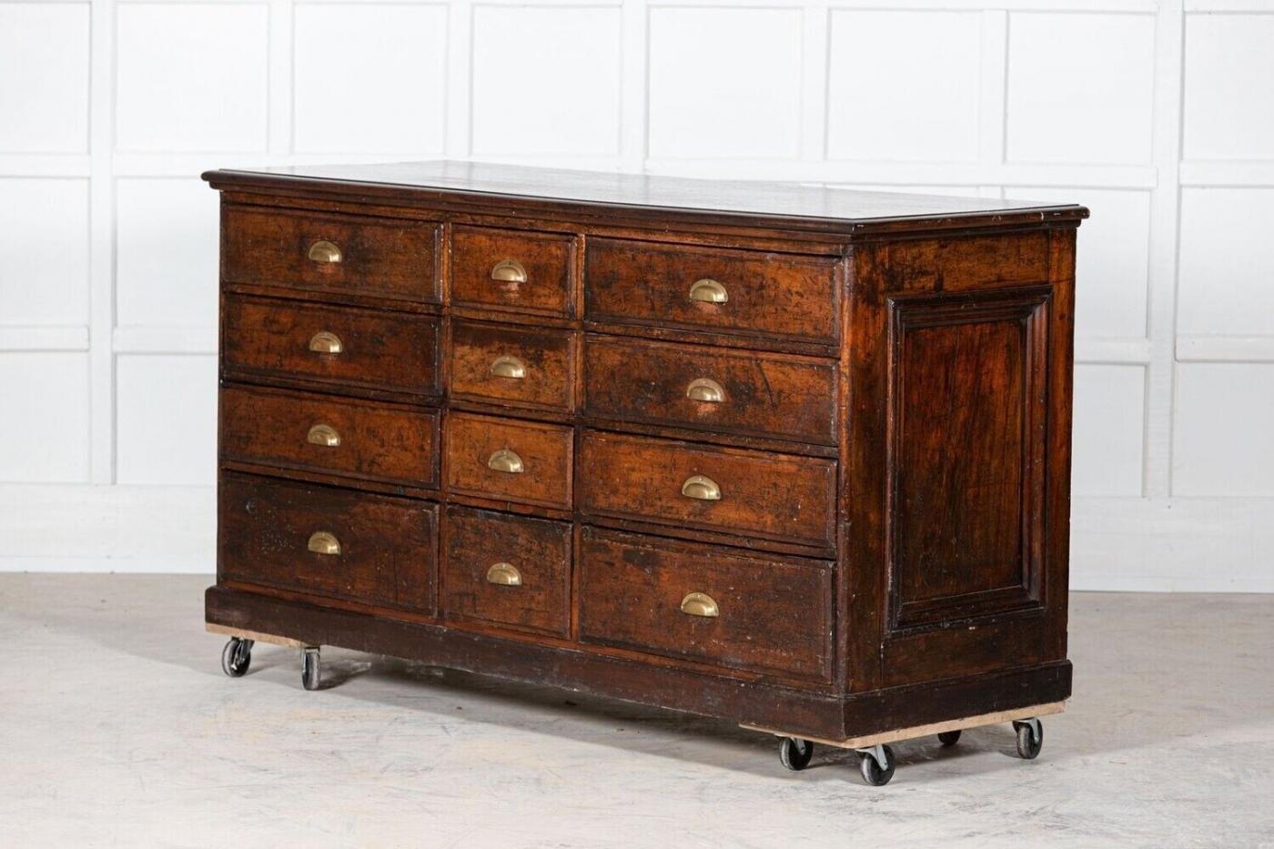Large 19thC English Oak Merchant Chest Drawers