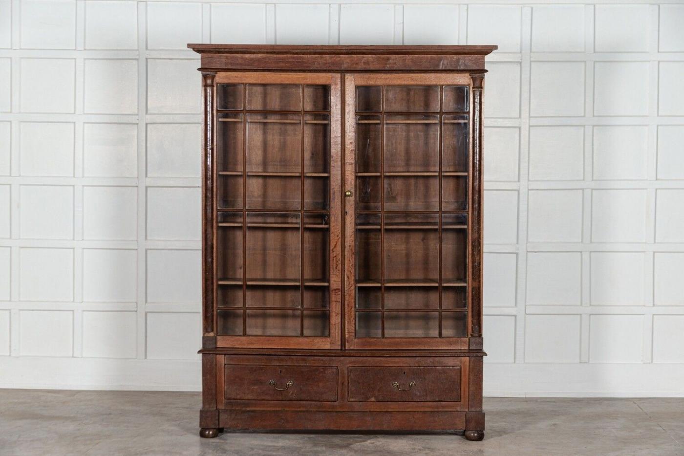 Large 19thC Oak Glazed Bookcase Display Cabinet
