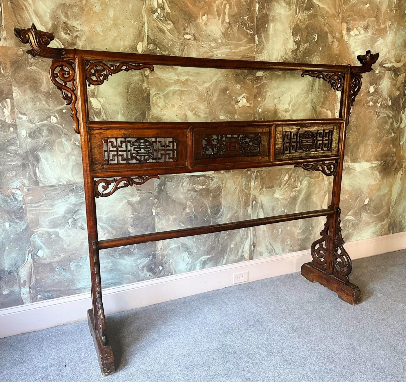 Large Antique Chinese Carved Wood Robe Display Rack