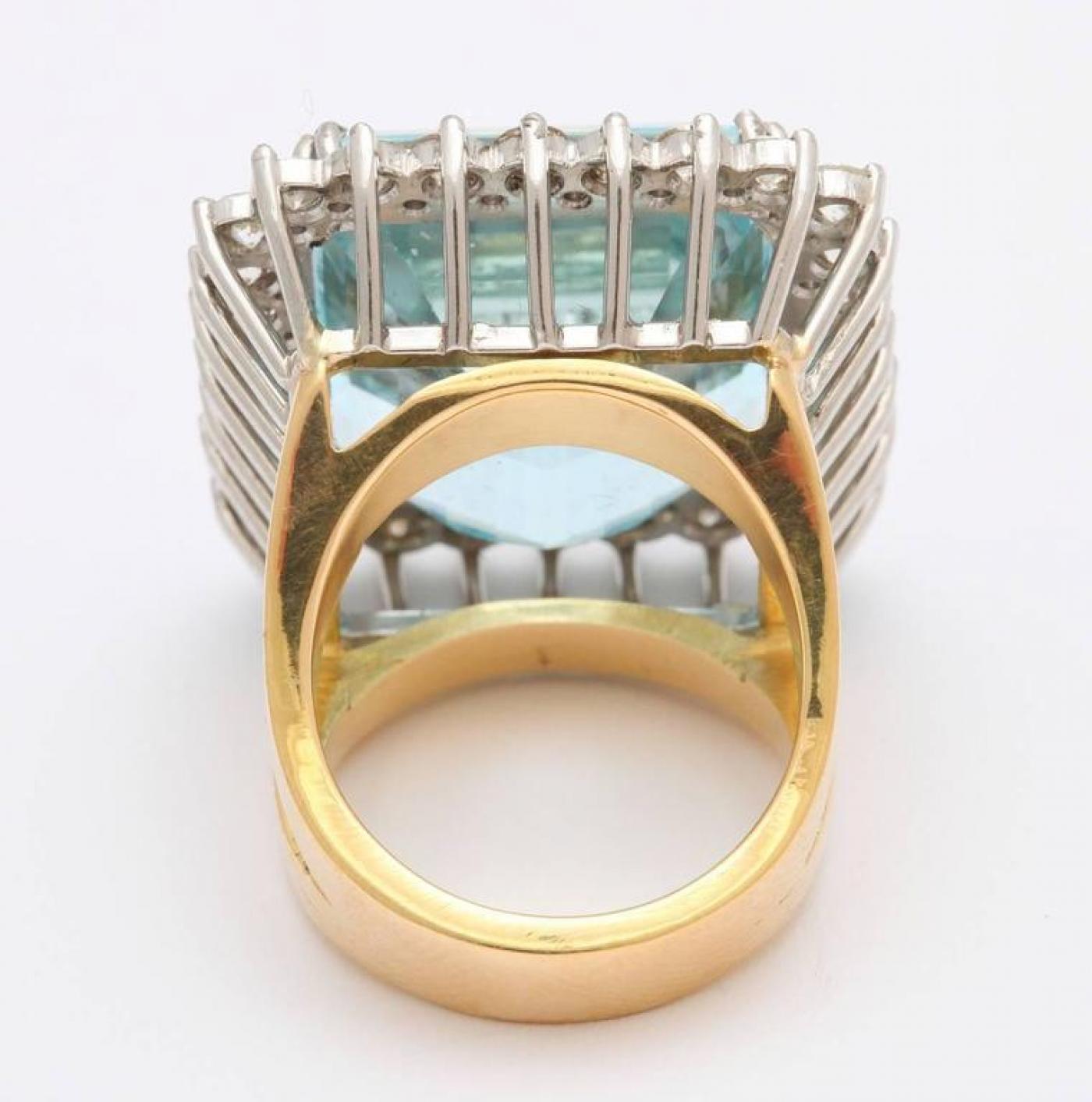 Large Aquamarine and Diamond Platinum and Gold Ring