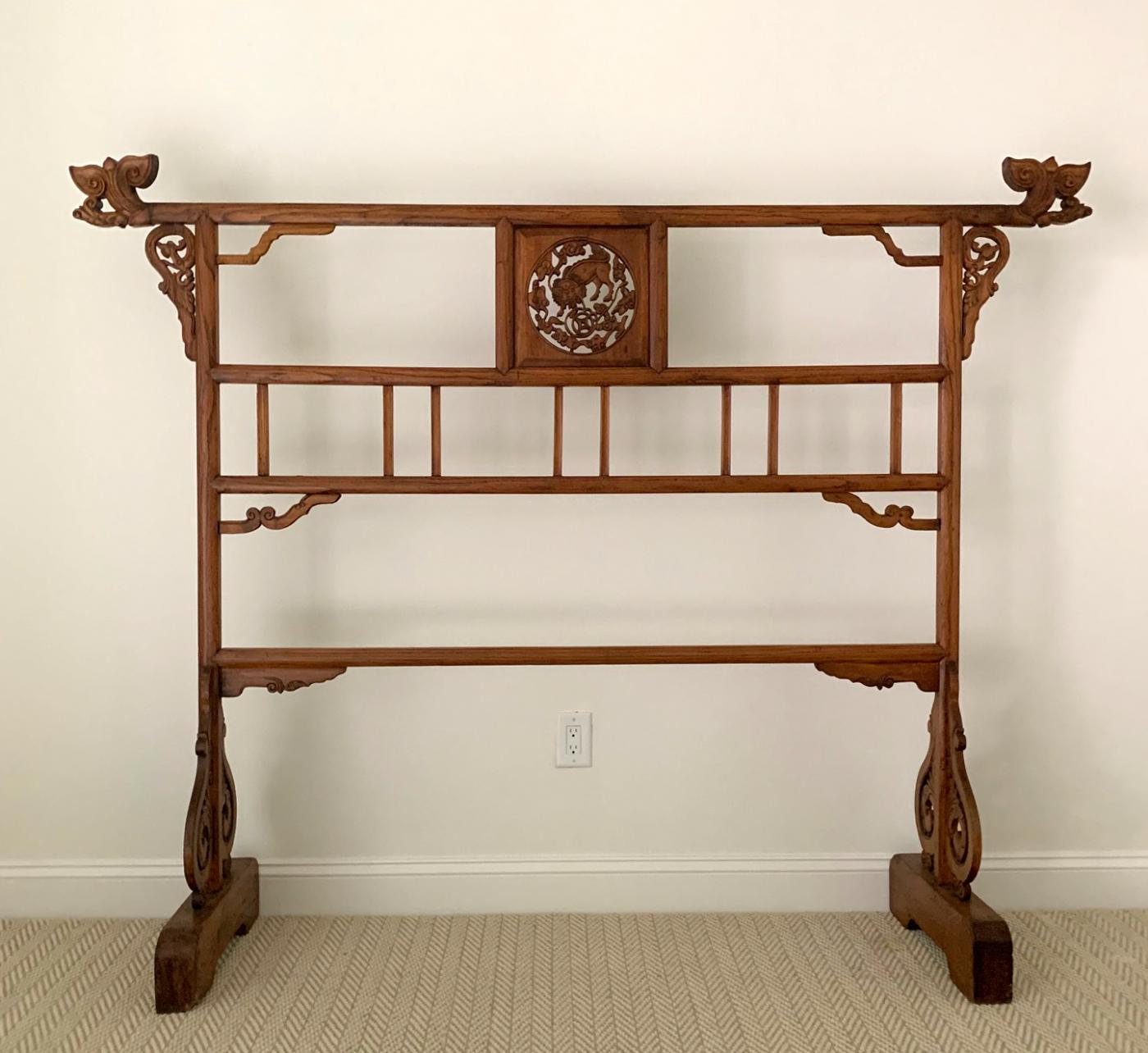 Large Chinese Carved Wood Robe Rack