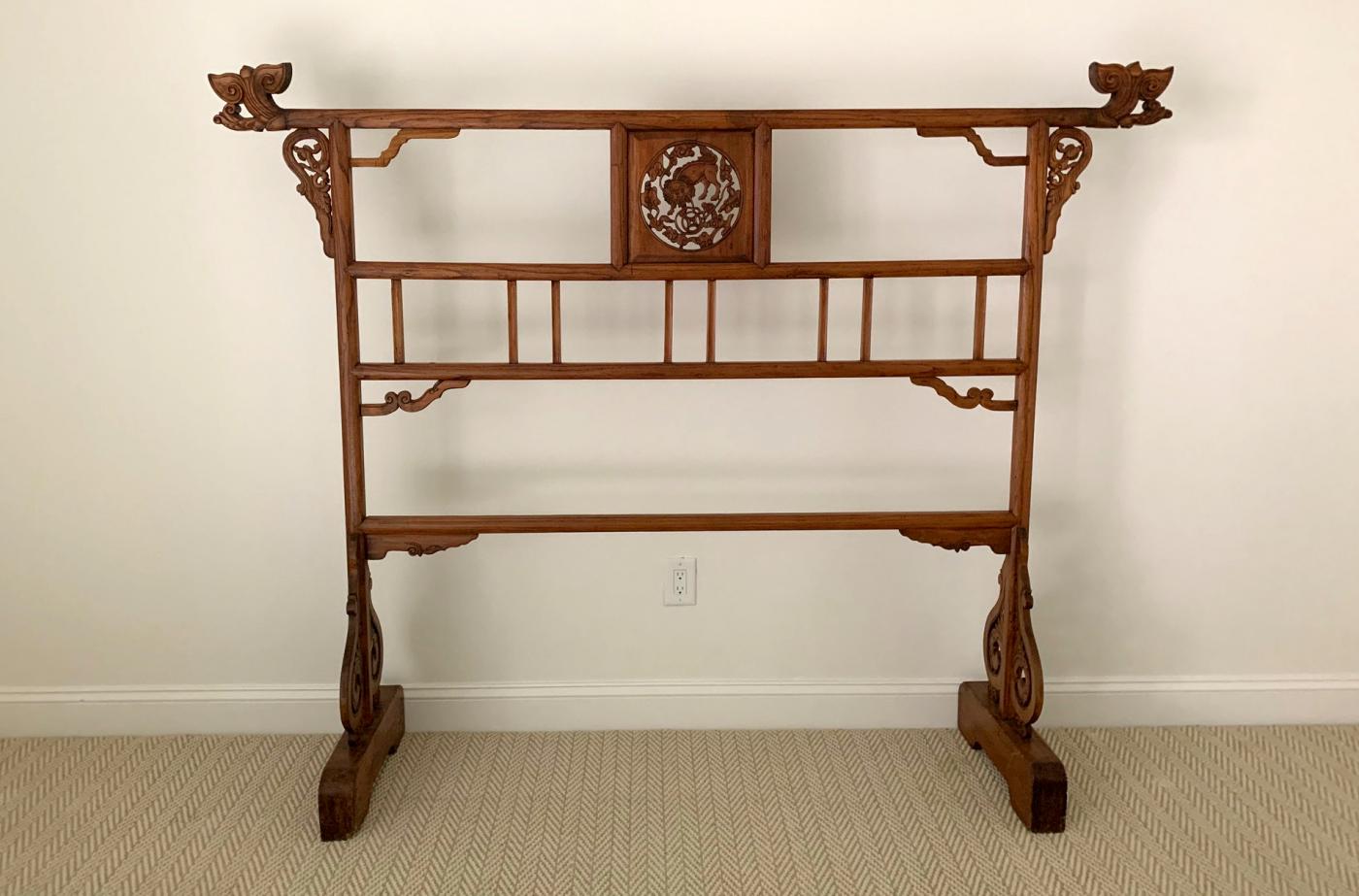 Large Chinese Carved Wood Robe Rack