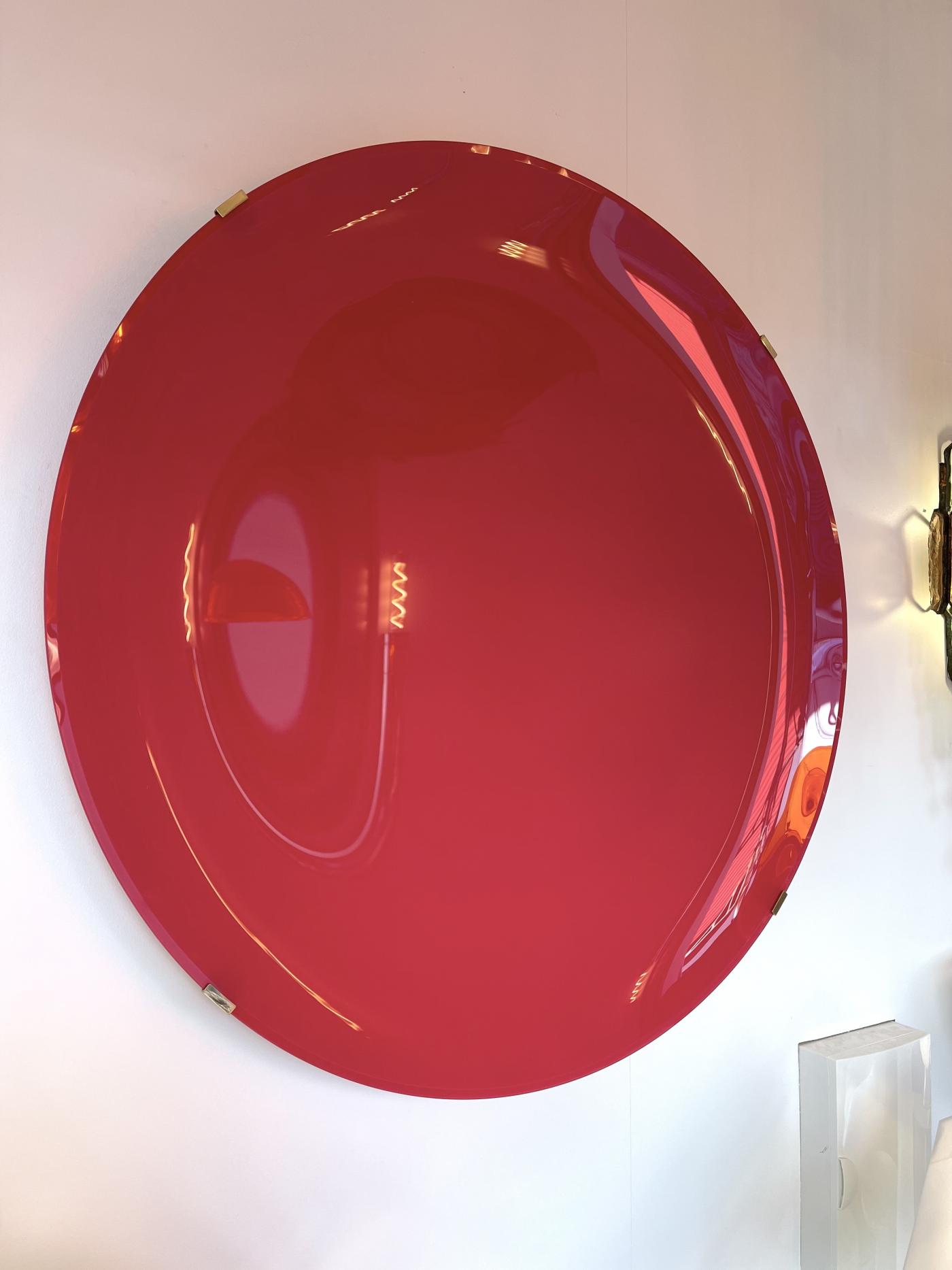 Large Contemporary Curve Concave Pink Mat Mirror. Italy