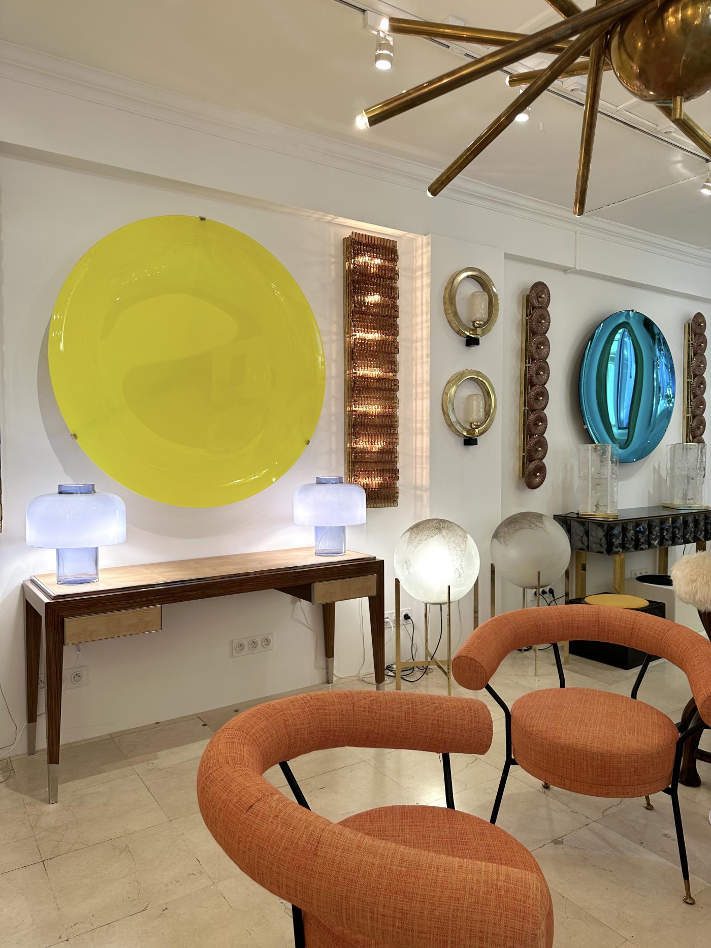 Large Contemporary Curve Concave Yellow Mirror, Italy