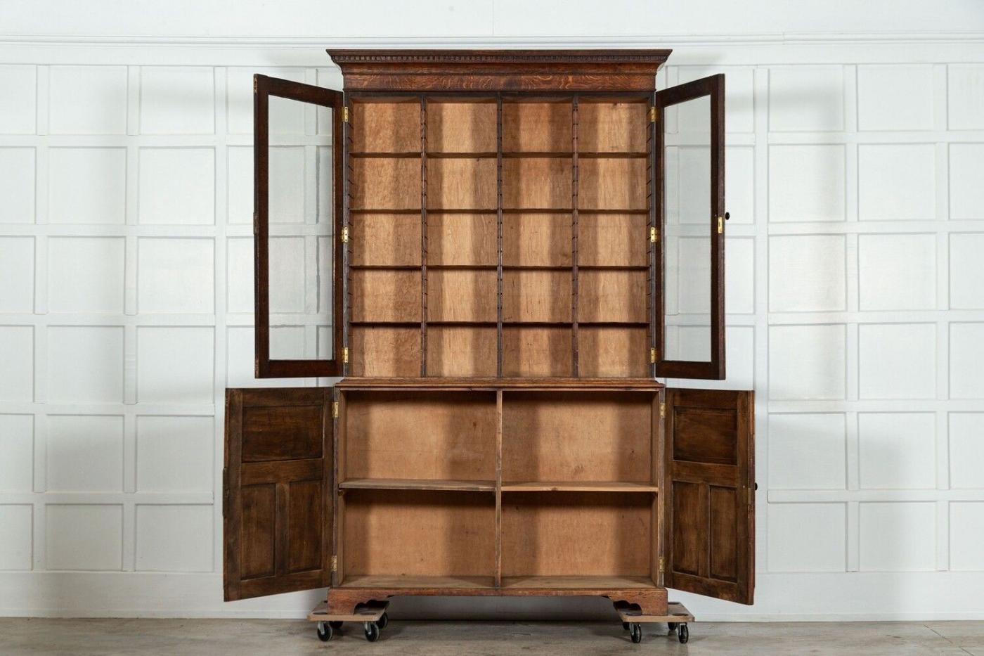 Large English Oak Glazed Bookcase / Vitrine