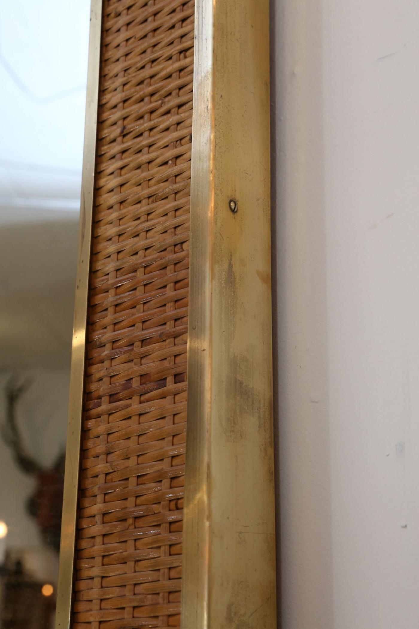 Large French Braided Rattan Frame Mirror