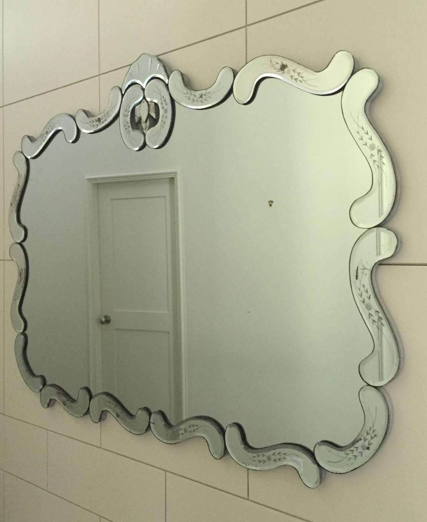Large Hollywood Regency Beveled Etched Mirror
