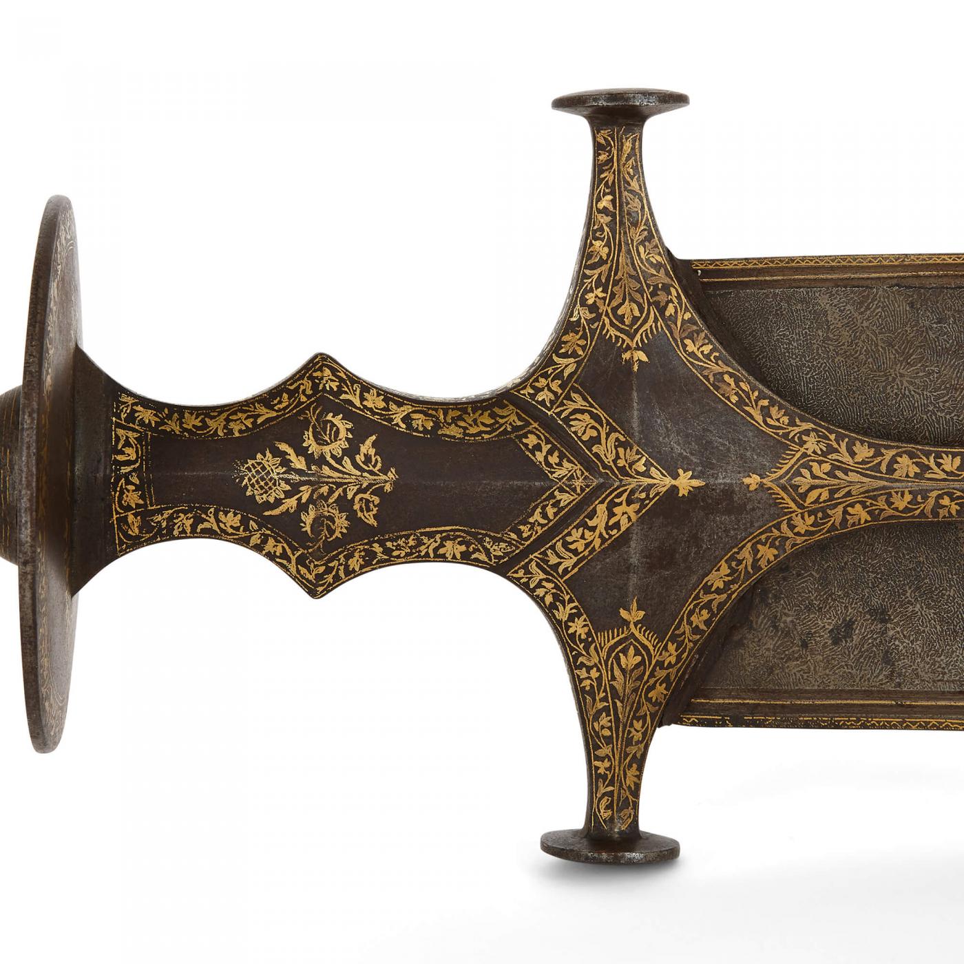 Large Indian gold damascened steel tegha sword