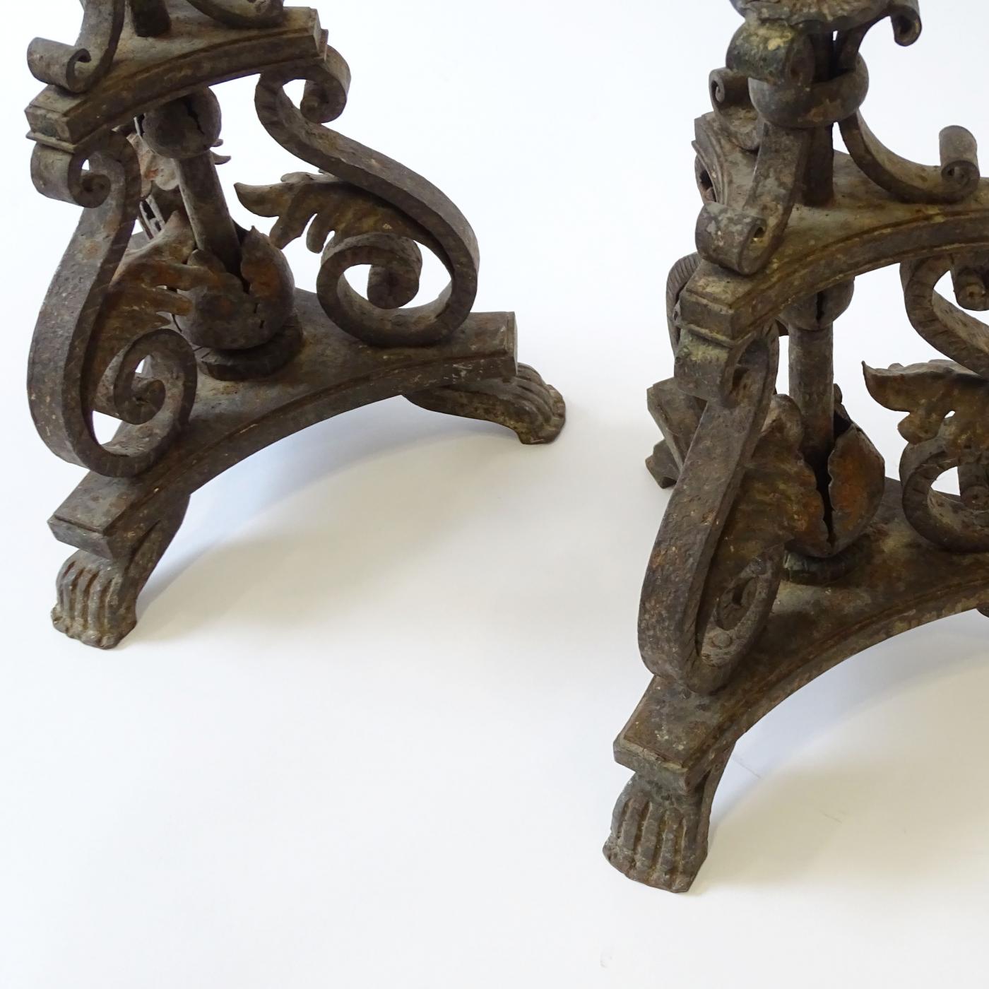 Large Italian 19th Century Hand Crafted Wrought Iron Candlesticks