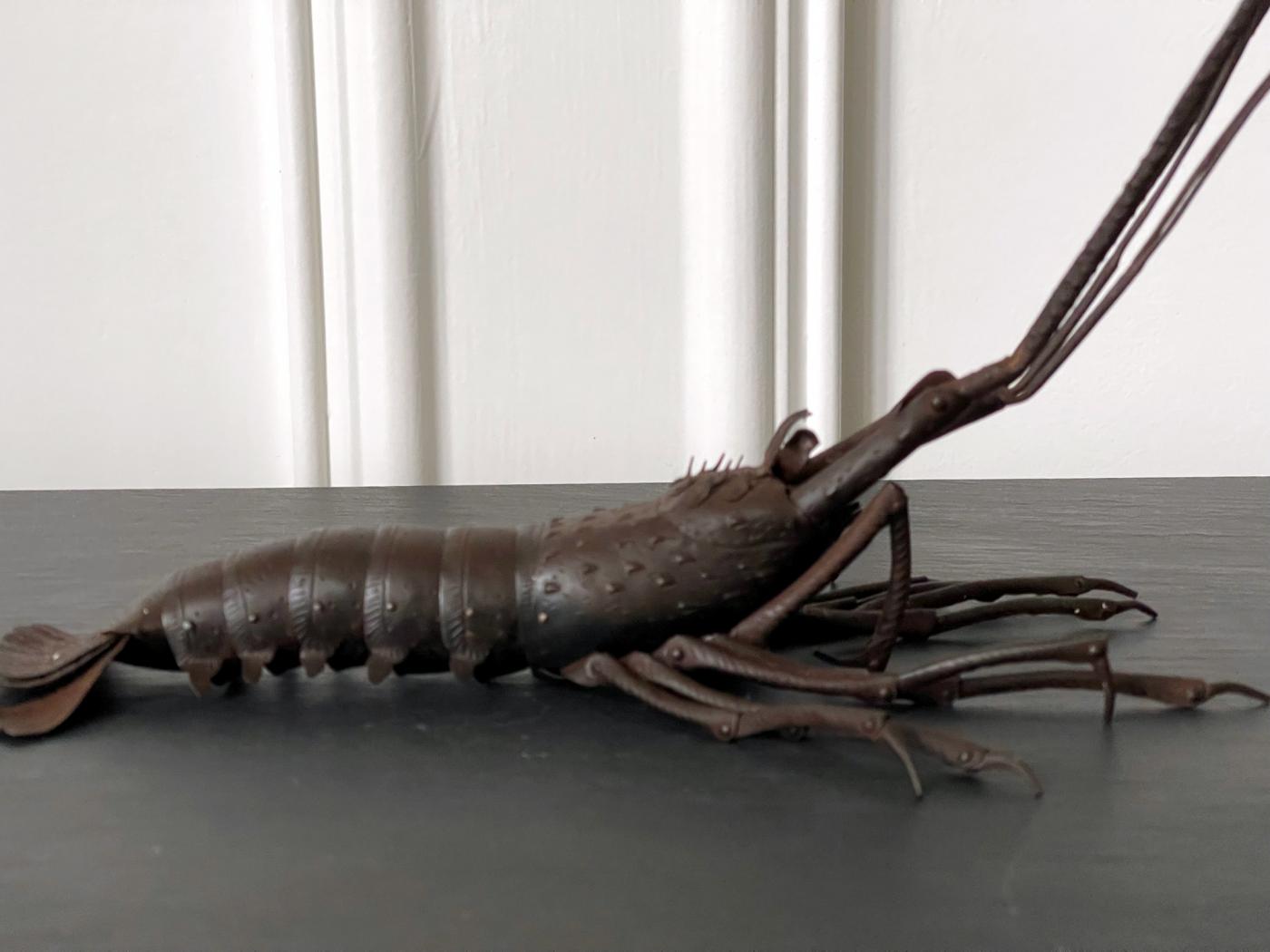 Large Japanese Articulate Iron Lobster Jizai Okimono Signed