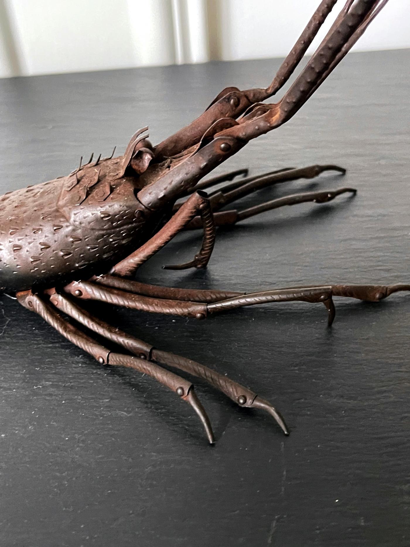 Large Japanese Articulate Iron Lobster Jizai Okimono Signed