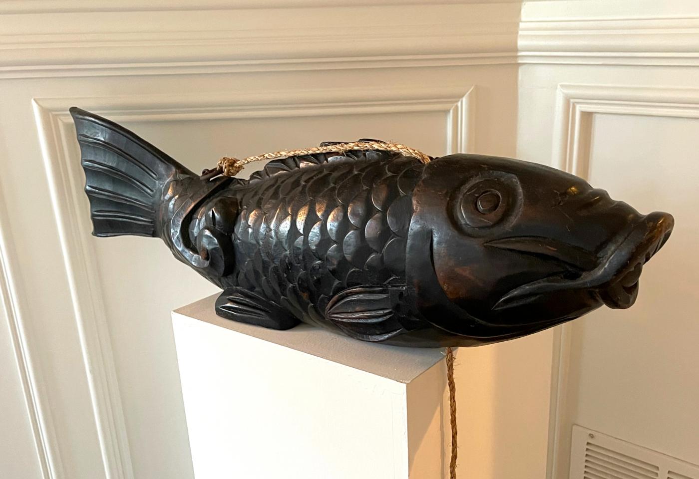 Large Japanese Jizai Kagi Wood Koi Folk Art Sculptures