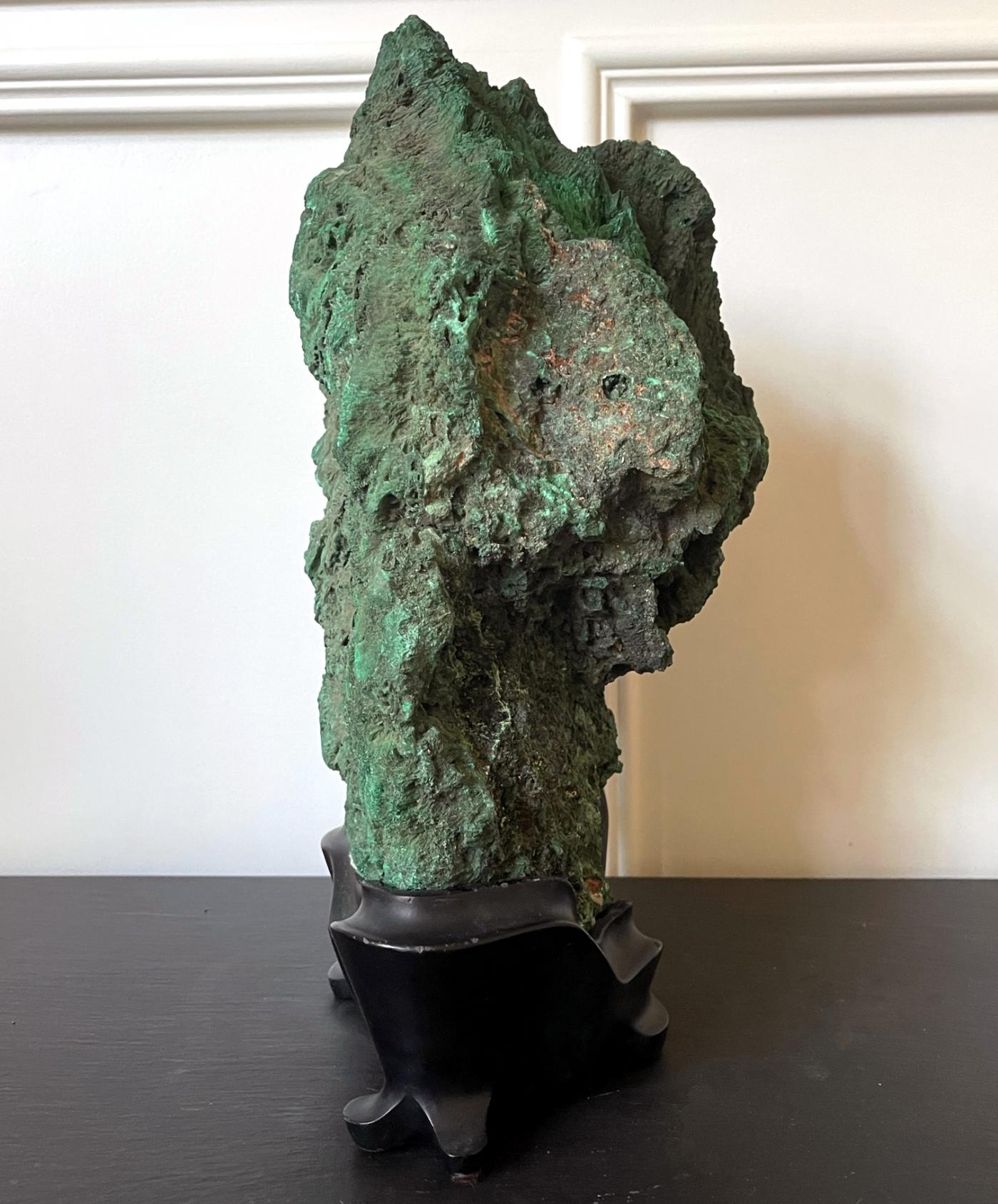 Large Malachite Scholar Stone on Display Stand