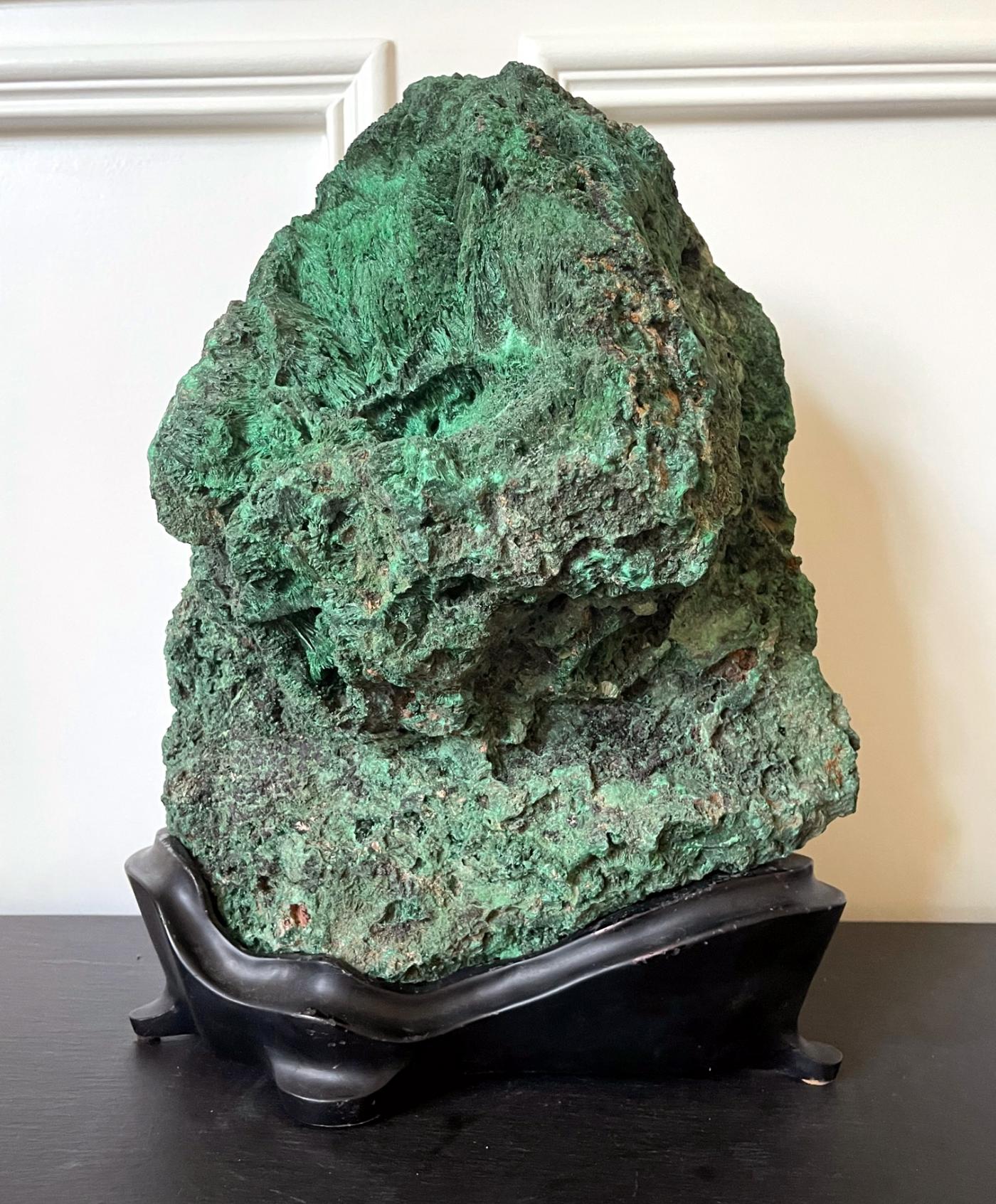 Large Malachite Scholar Stone on Display Stand