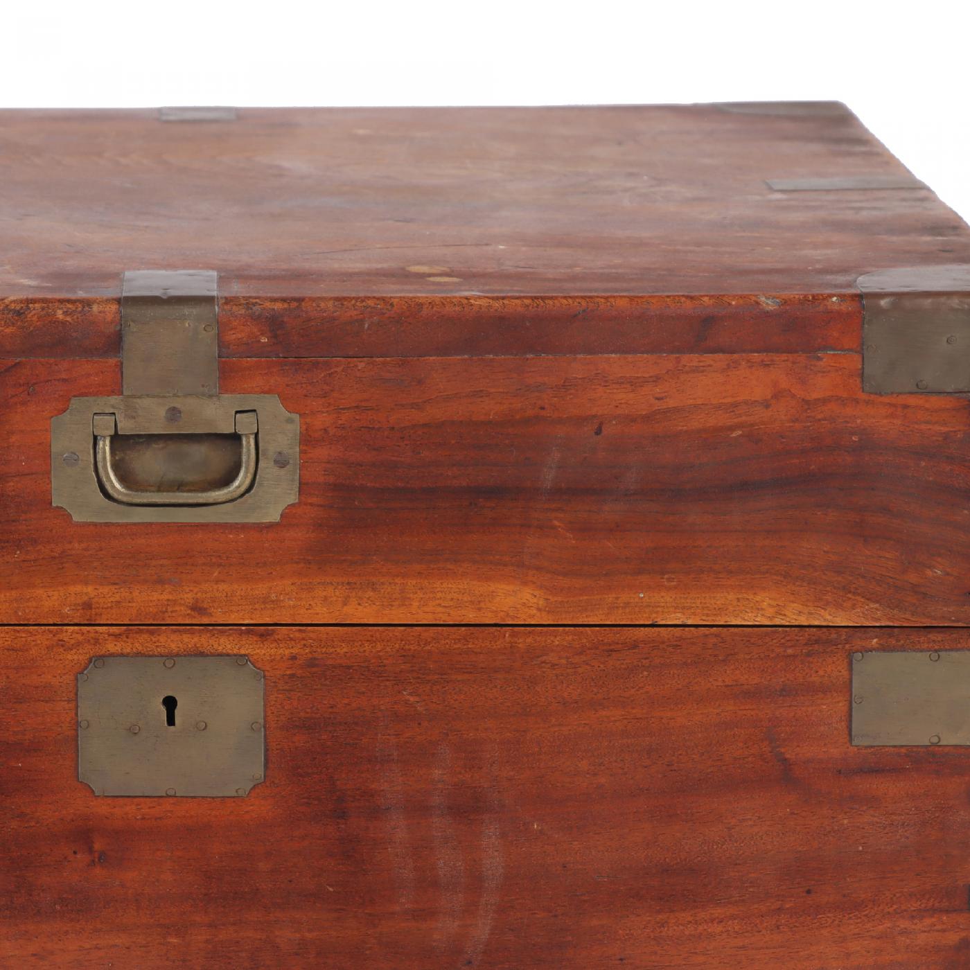 Large Marine Chest / Campaign Chest in Camphor Wood from the 19th Century
