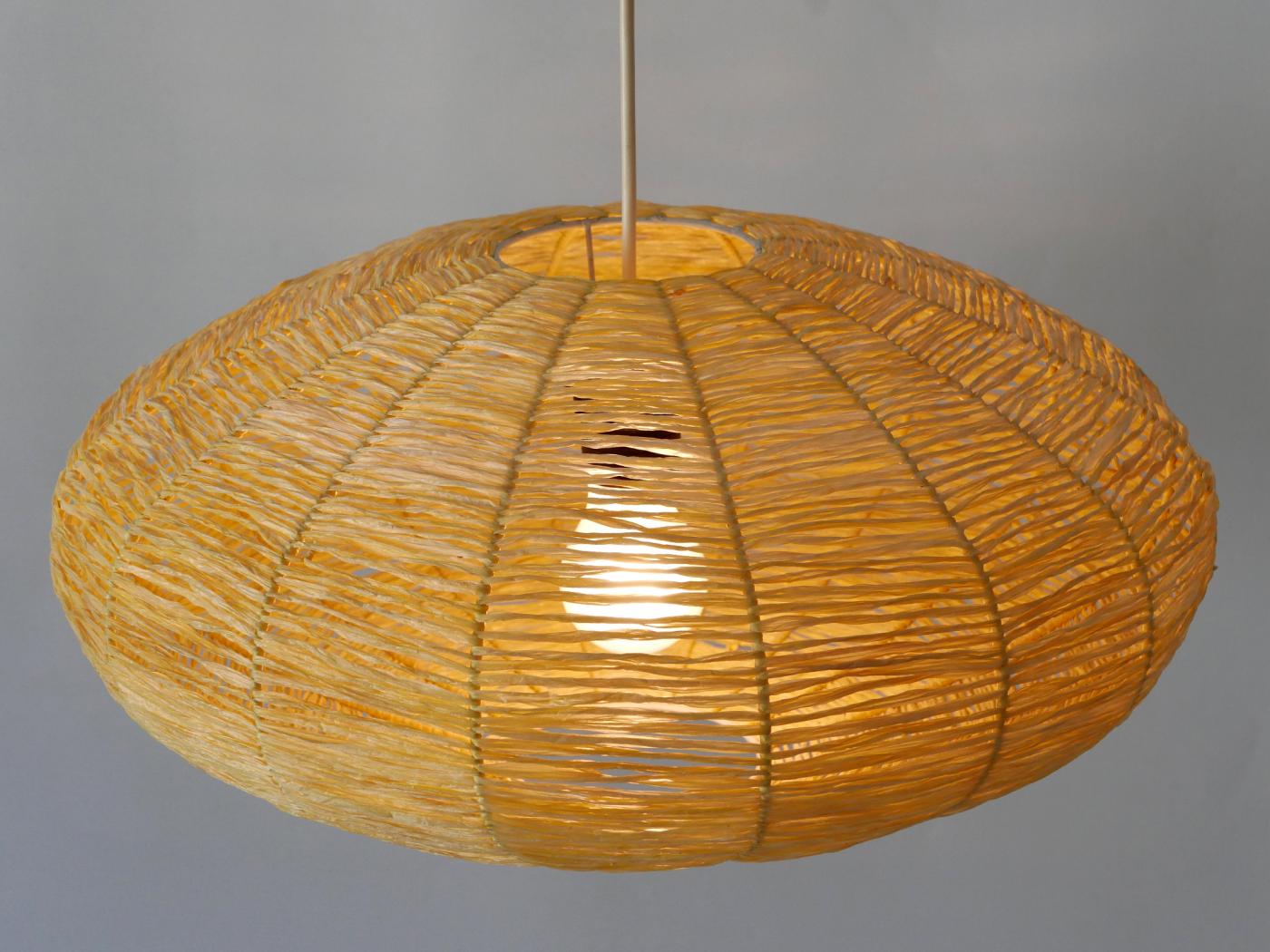 Large Mid-Century Modern Raffia Bast Pendant Lamp or Hanging Light ...